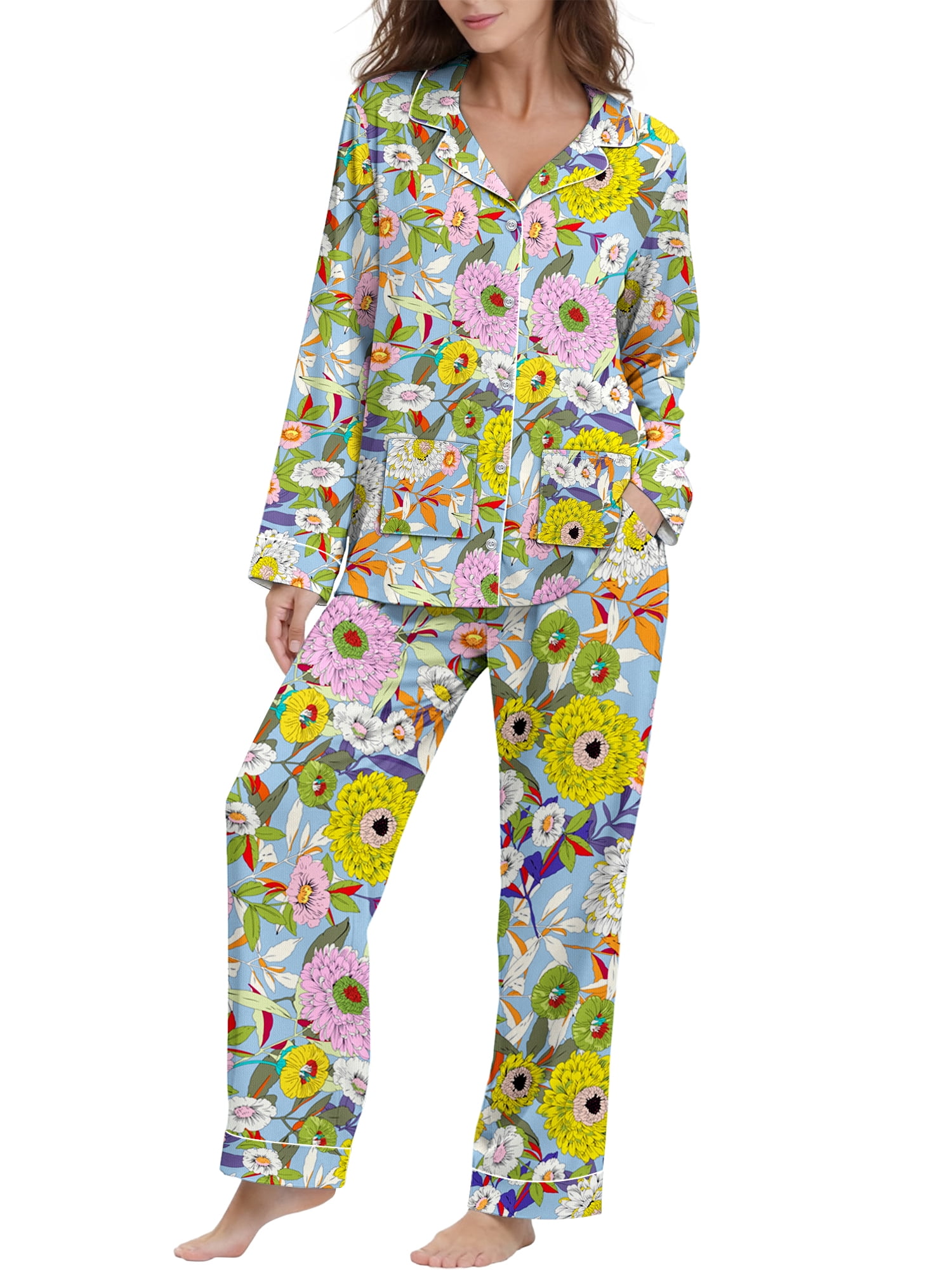 Fantaslook Womens Pajama Sets Button Down 2 Piece Pjs Long Sleeve Loose ...