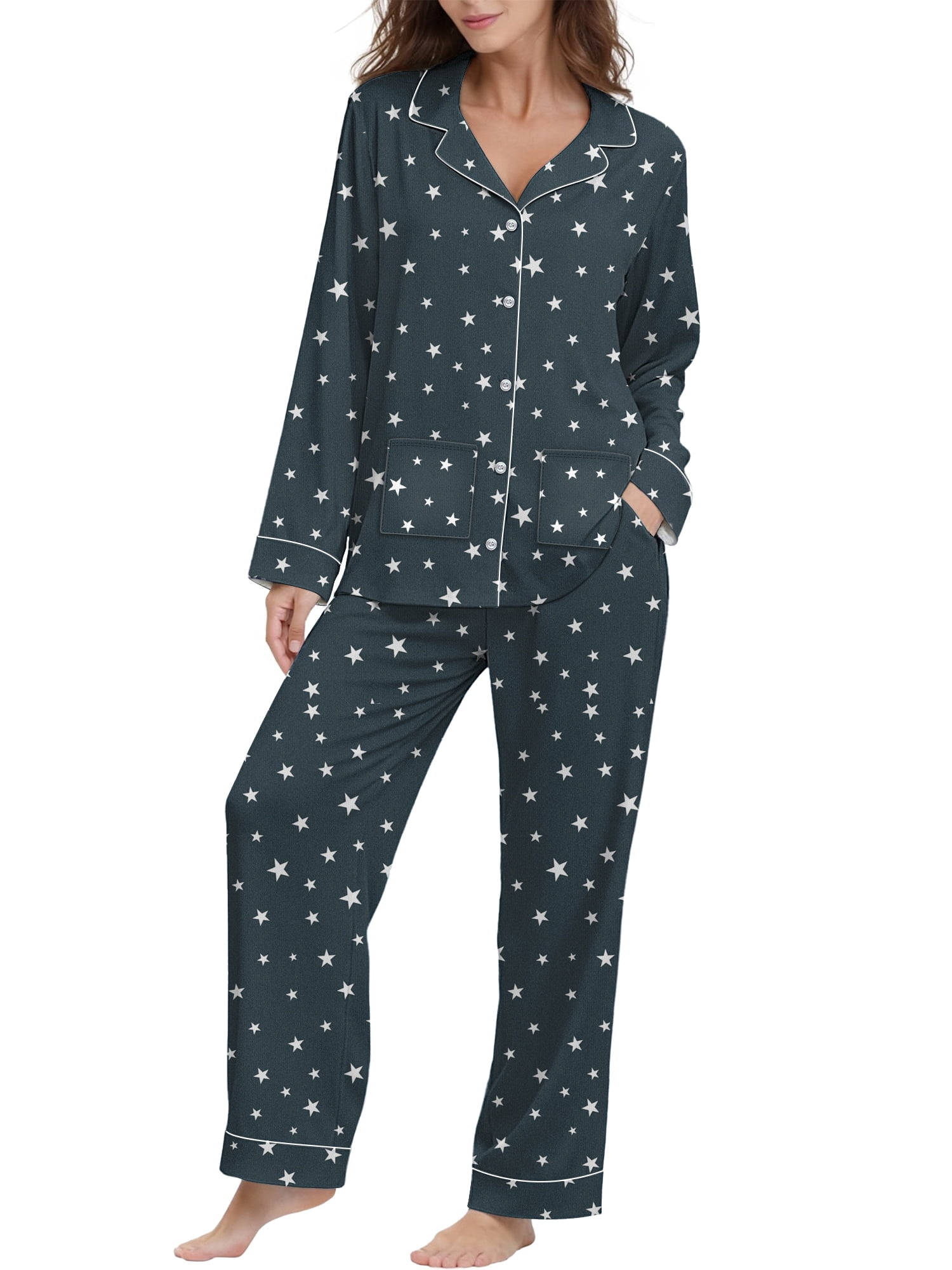 Fantaslook Womens Pajama Sets Button Down 2 Piece Pjs Long Sleeve Loose ...