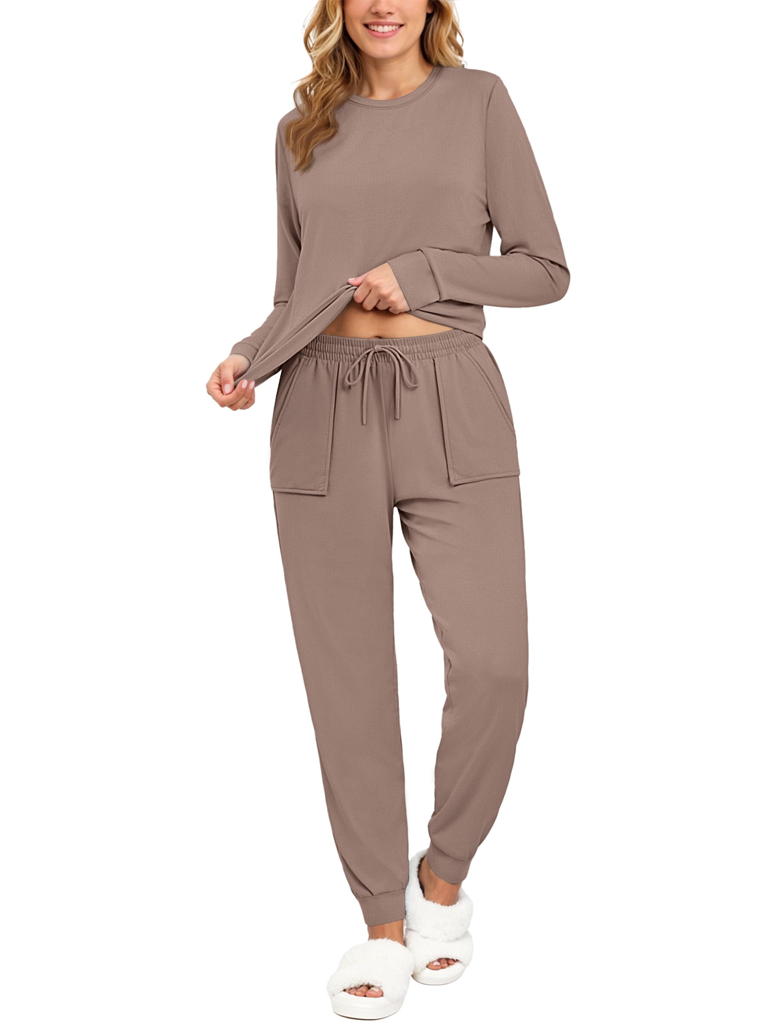 Fantaslook Womens Pajamas Sets Crew Neck Long Sleeve Tops and Pants Two ...