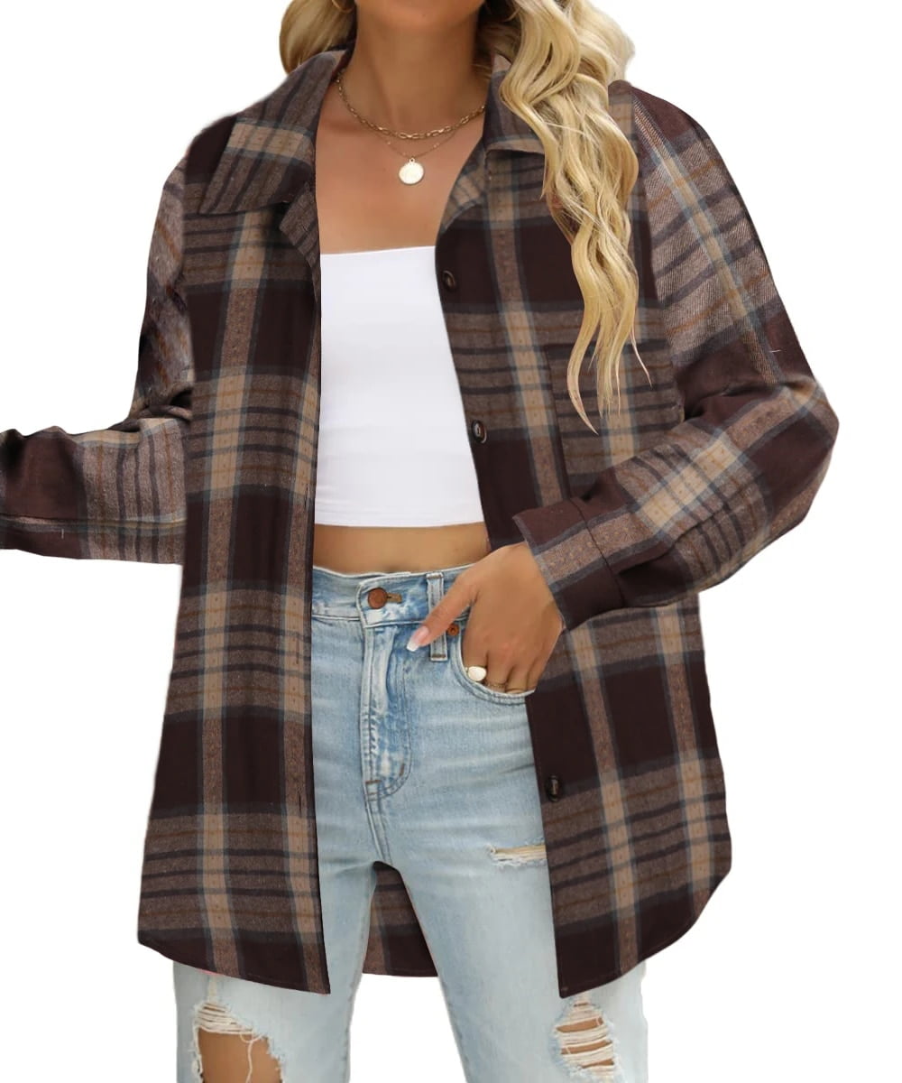 Fantaslook Women's Plaid Flannel Button Down Shirts, Long Sleeve ...
