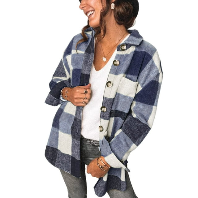 Fantaslook Women's Breathable Polyester Plaid Shacket, Long Sleeve ...