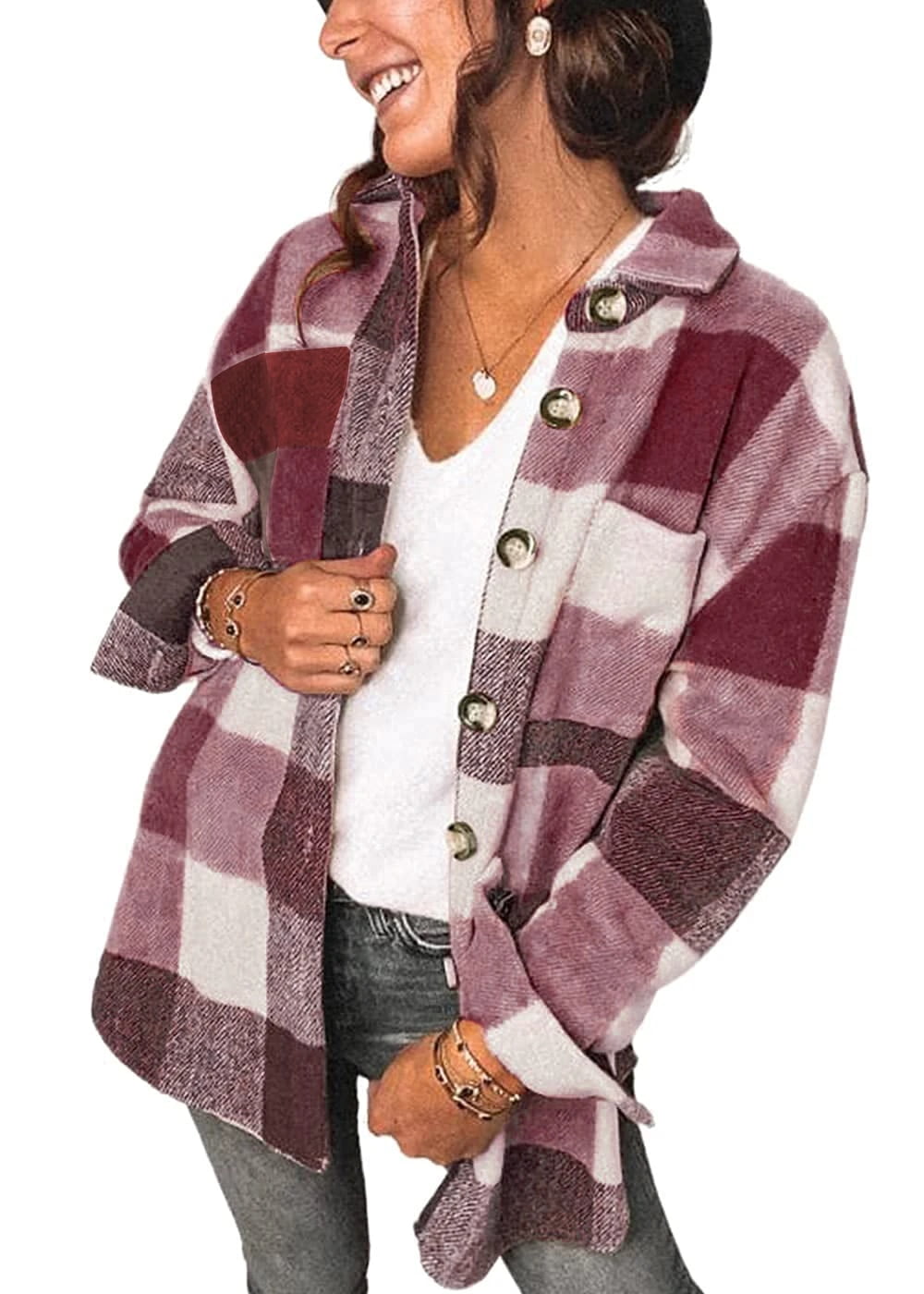 Fantaslook Womens Plaid Shirts Flannel Shacket Jacket Long Sleeve ...