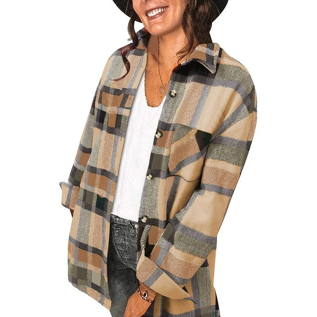 Fantaslook Womens Plaid Shirts Flannel Shacket Jacket Long Sleeve ...