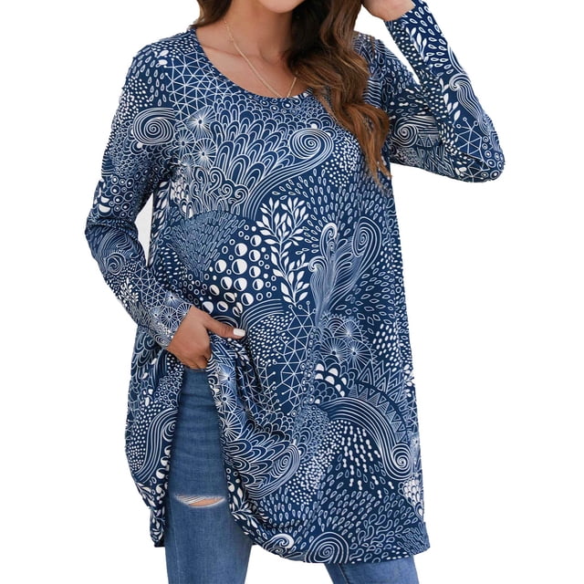 Fantaslook Womens Plus Size Tops Casual Long Sleeve Shirts Dressy Tunic ...