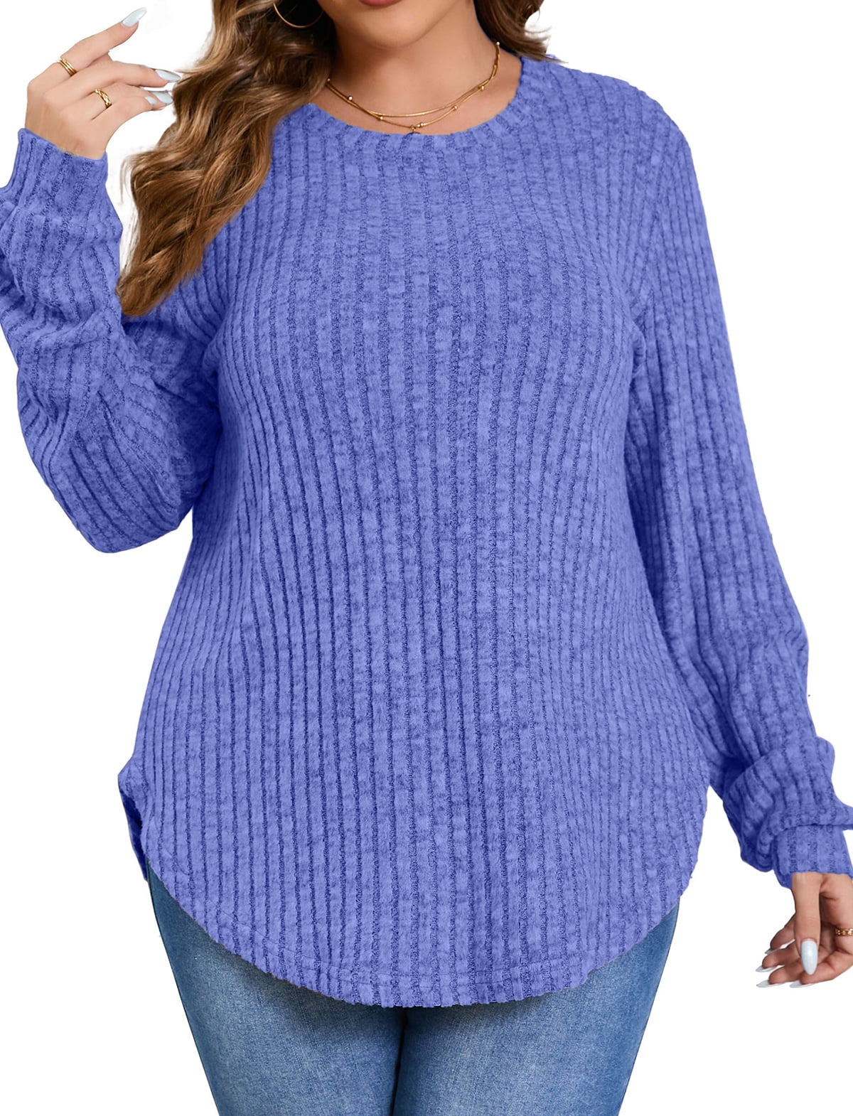 Fantaslook Womens Plus Size Tops Crewneck Long Sleeve Shirts Loose ...