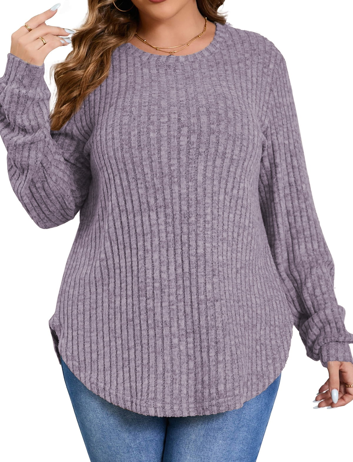 Fantaslook Womens Plus Size Tops Crewneck Long Sleeve Shirts Loose ...