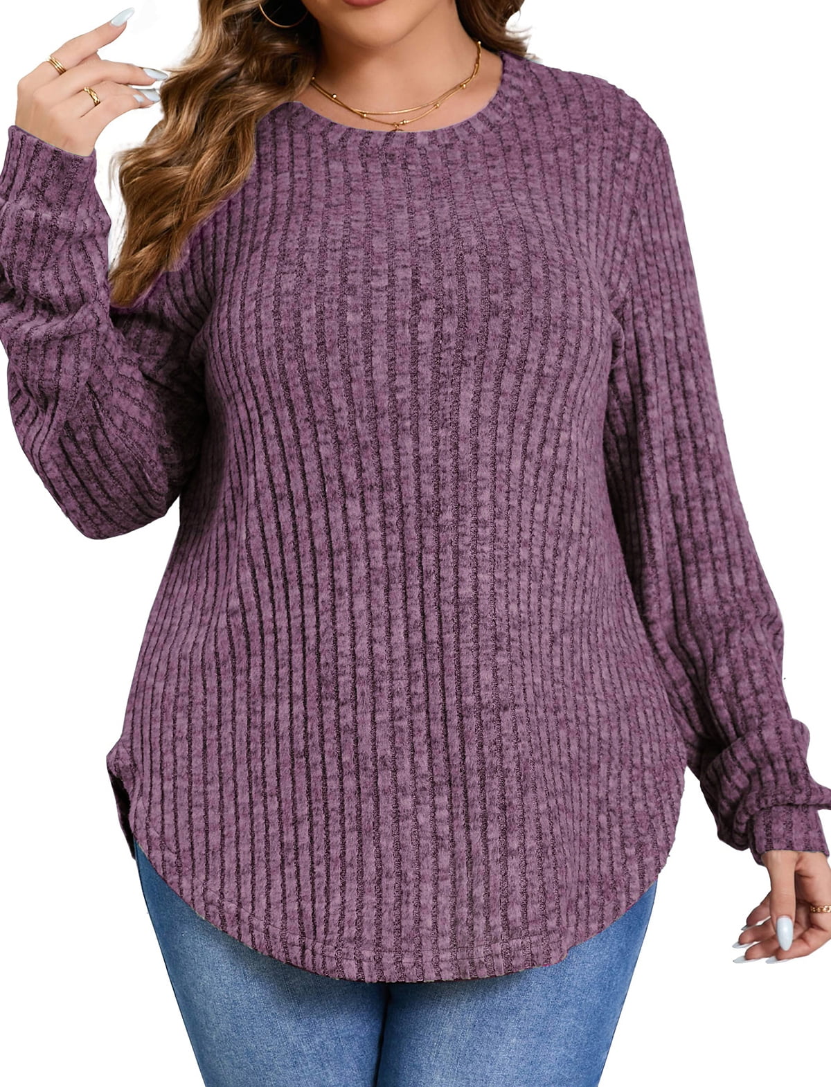 Fantaslook Womens Plus Size Tops Crewneck Long Sleeve Shirts Loose ...