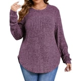 Fantaslook Womens Plus Size Tops Crewneck Long Sleeve Shirts Loose ...