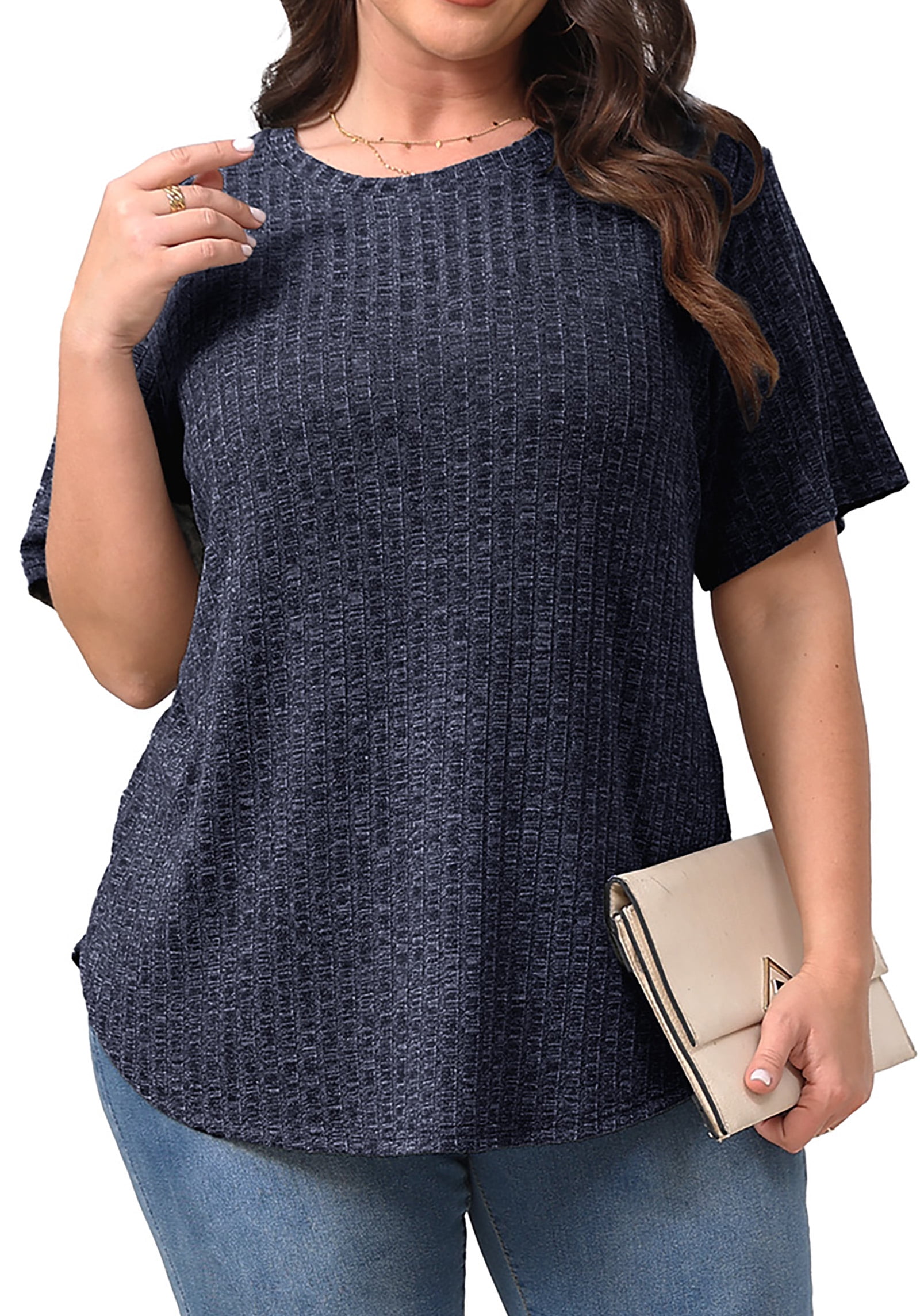 Fantaslook Womens Plus Size Tops, Crewneck Short Sleeve Loose Tunic ...