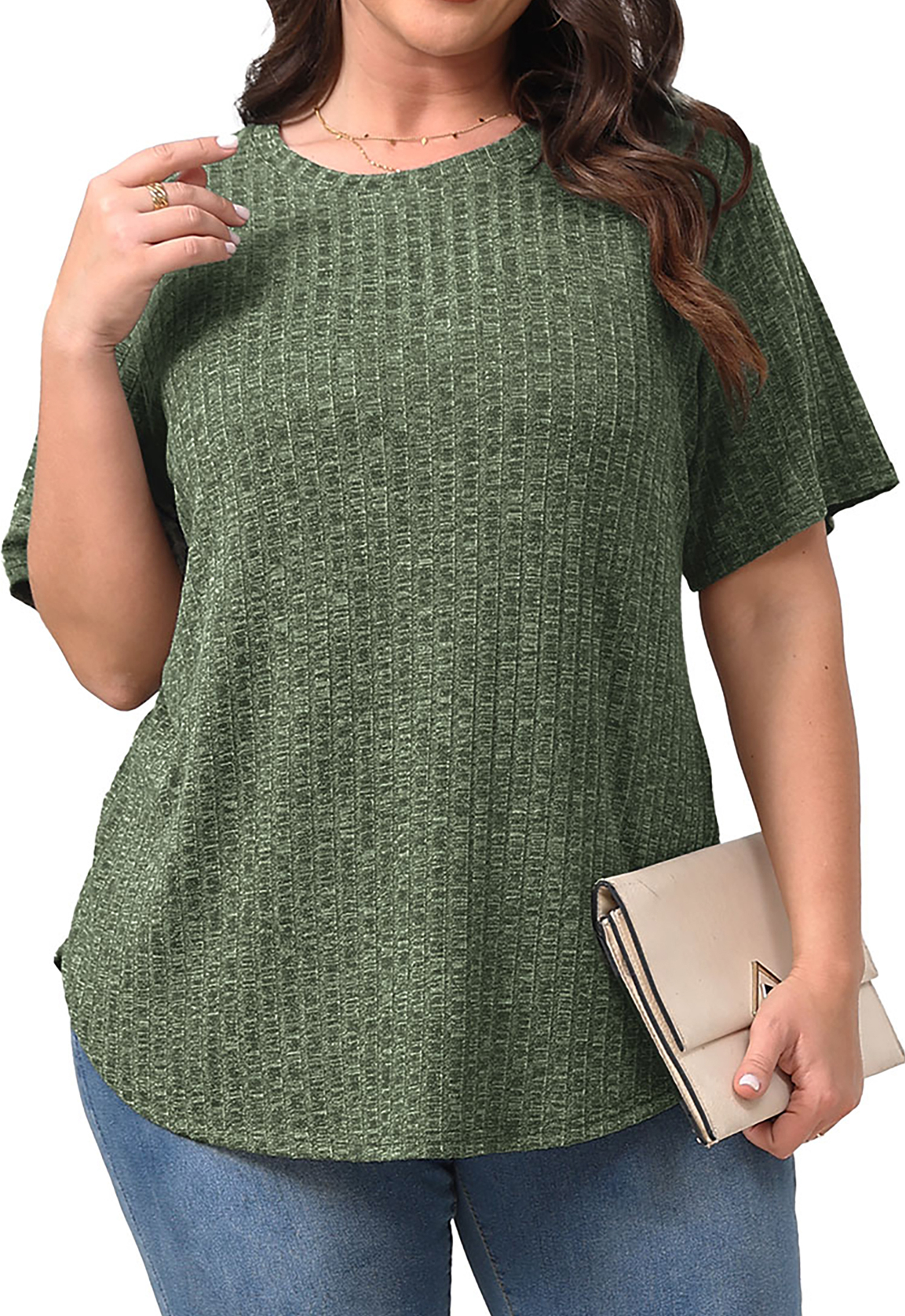 Fantaslook Womens Plus Size Tops Crewneck Short Sleeve Tunic