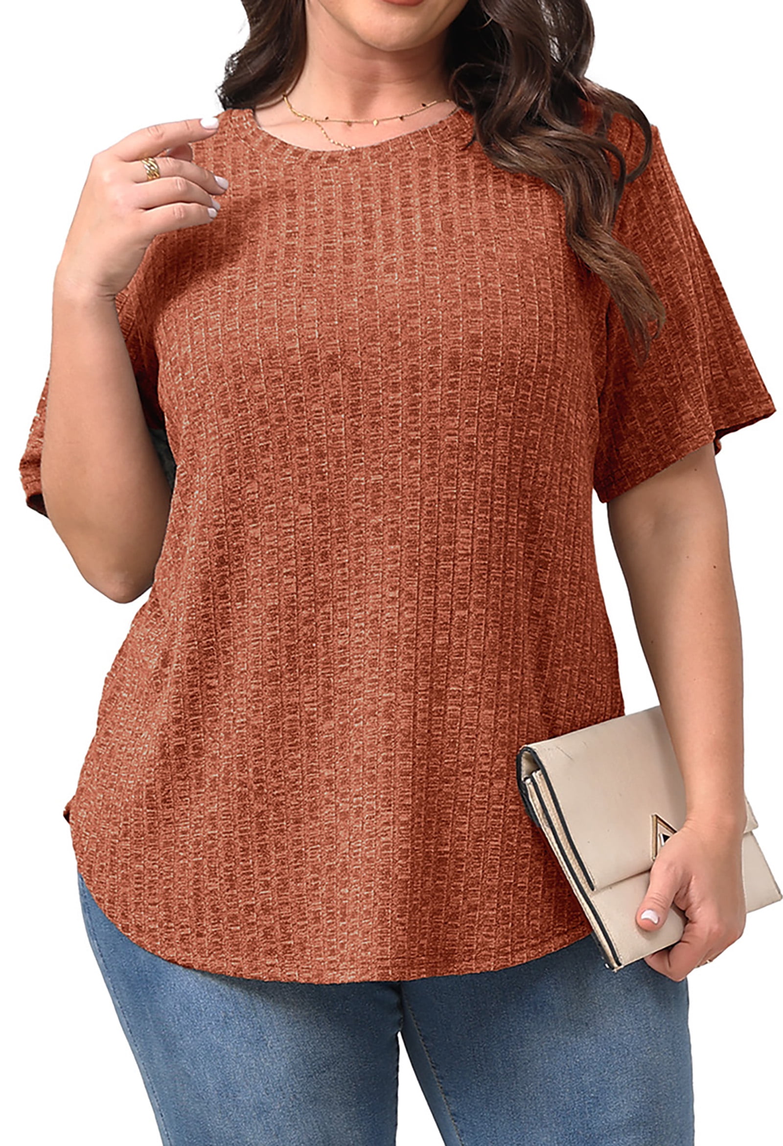 Fantaslook Womens Plus Size Tops Crewneck Short Sleeve Shirts Casual ...