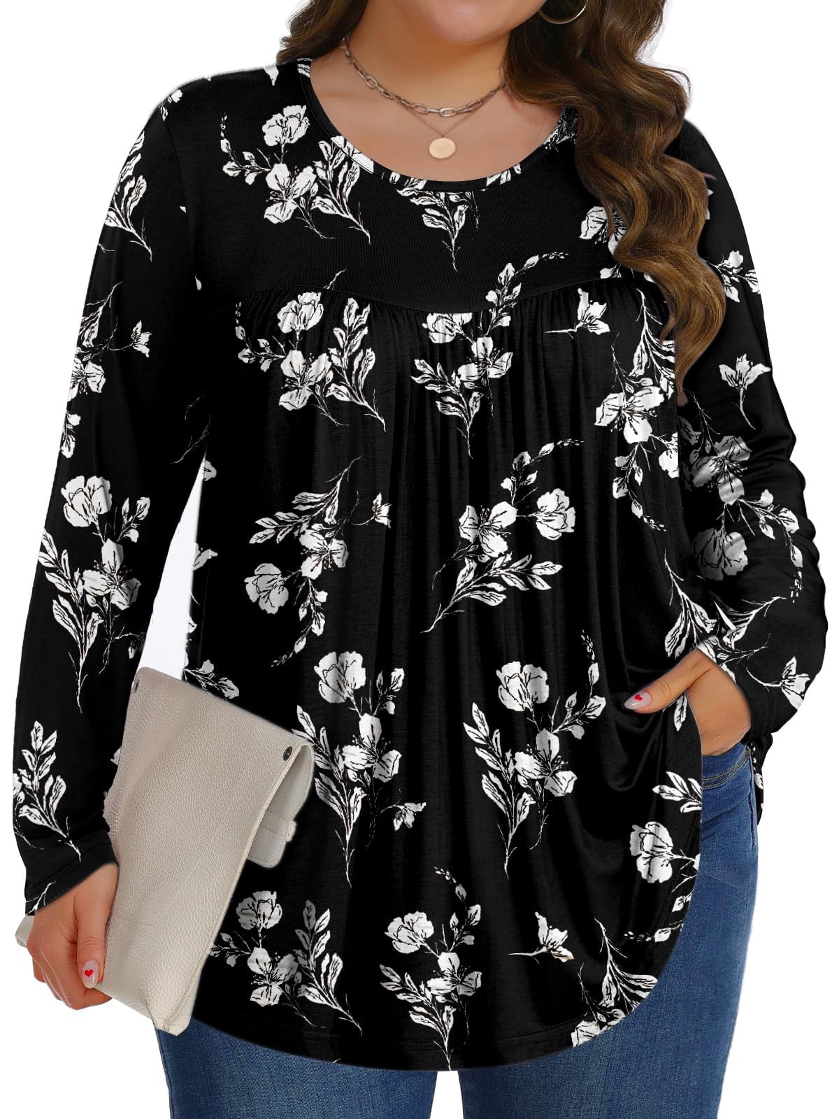 Fantaslook Womens Plus Size Tops Fall Long Sleeve Shirts Crew Neck ...