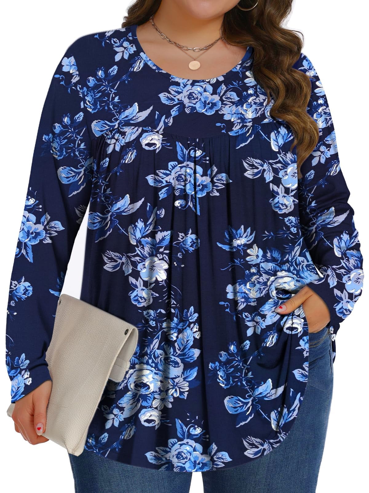 Fantaslook Womens Plus Size Tops Fall Long Sleeve Shirts Crew Neck ...