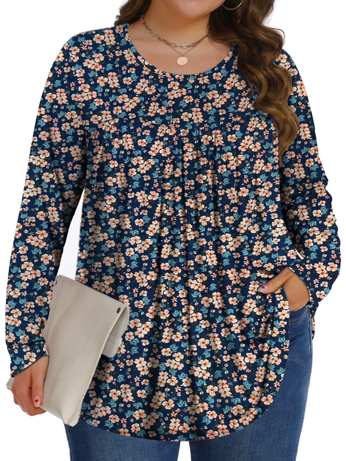 Fantaslook Womens Plus Size Tops Fall Long Sleeve Shirts Crew Neck ...