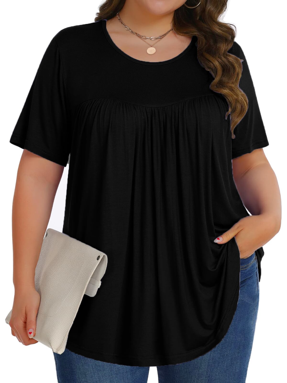 Fantaslook Womens Plus Size Tops Tunic Short Sleeve Shirts Floral ...