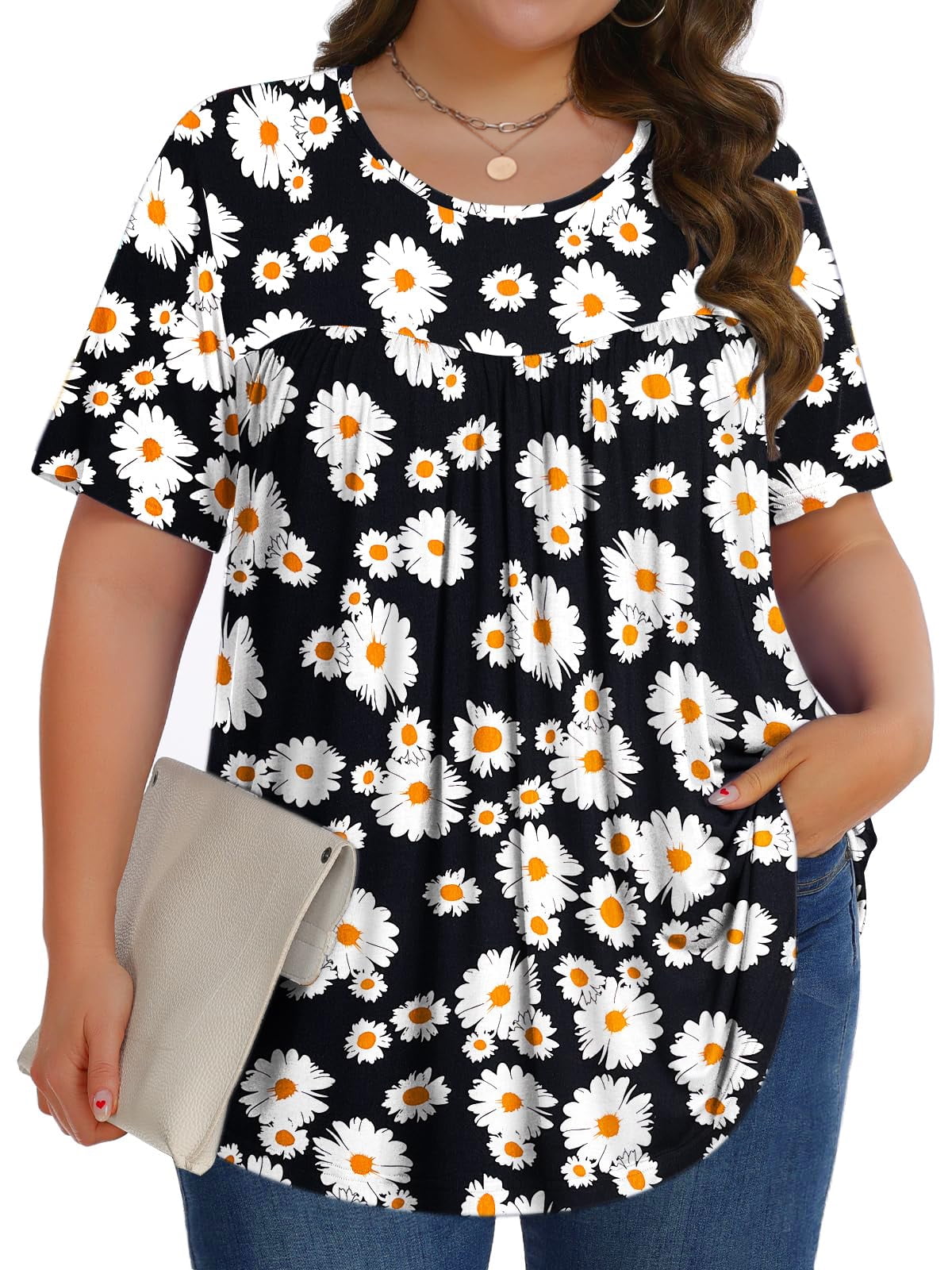 Fantaslook Womens Plus Size Tunic Tops, Short Sleeve Floral Blouses ...