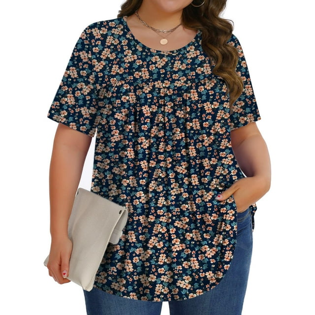 Fantaslook Womens Plus Size Tops Tunic Short Sleeve Shirts Floral ...