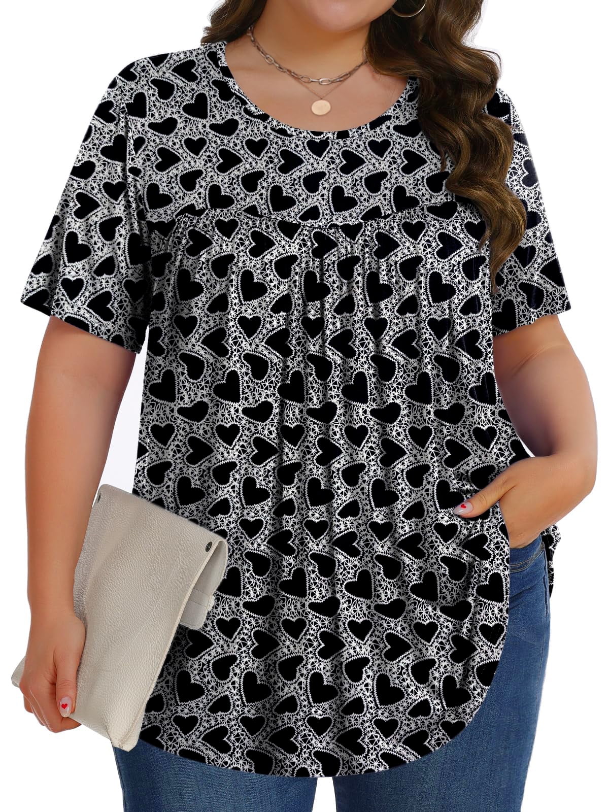Fantaslook Womens Plus Size Tunic Tops, Short Sleeve Floral Blouses ...