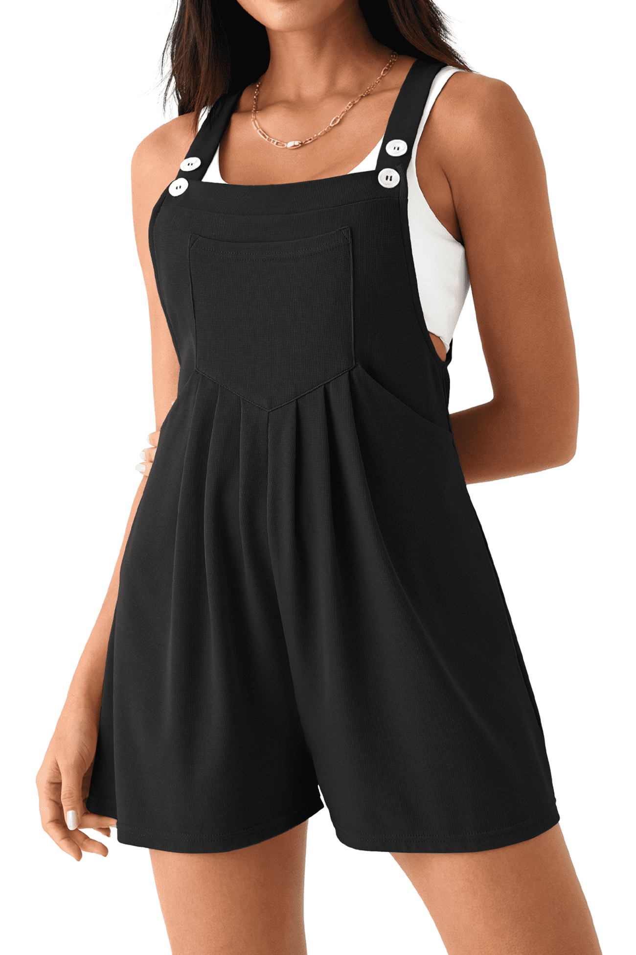 Fantaslook Womens Rompers Waffle Pleated Casual Jumpsuit Adjustable One ...