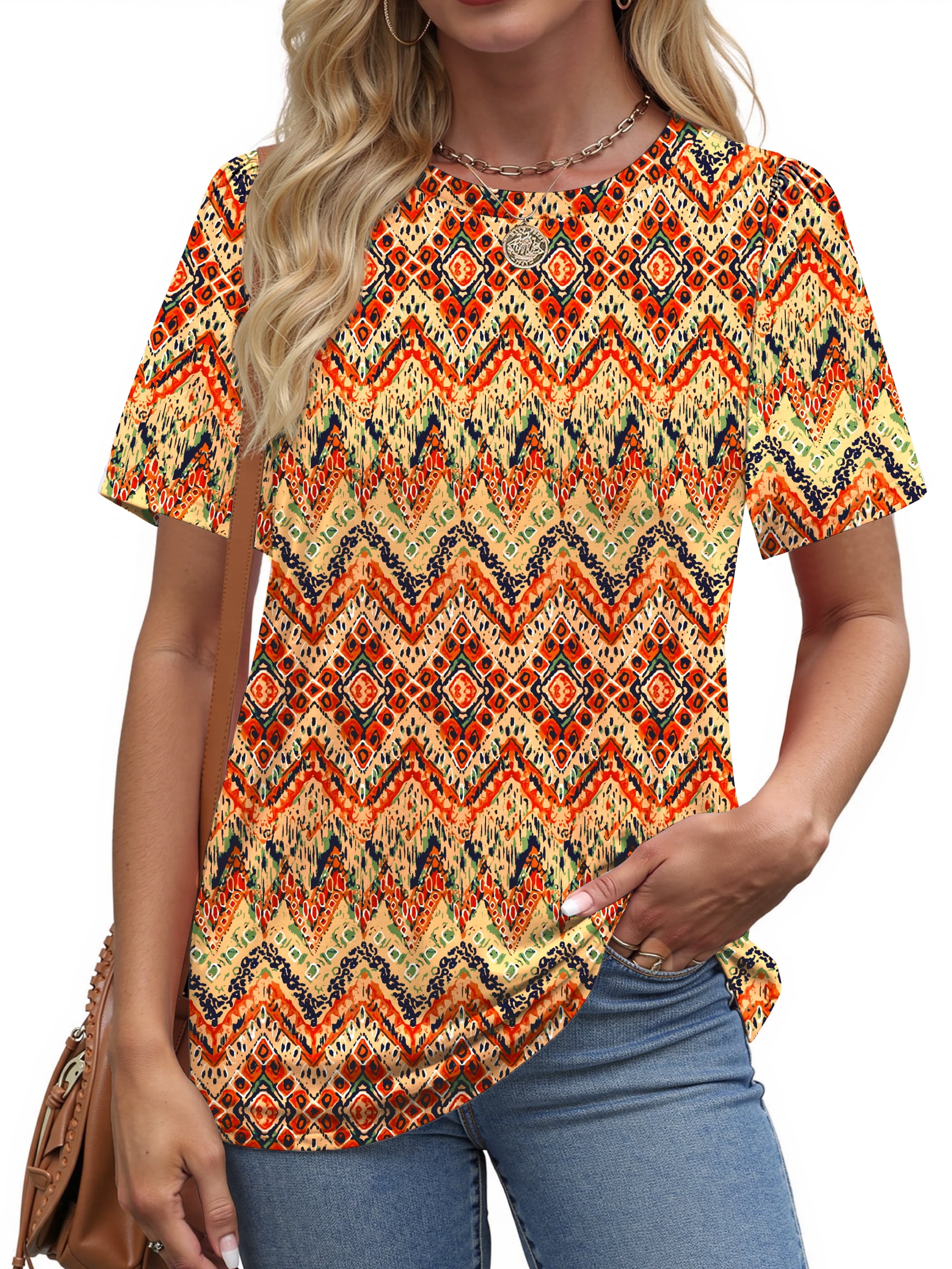 Fantaslook Womens Summer Tops Dressy Casual Short Sleeve Shirts Crew ...