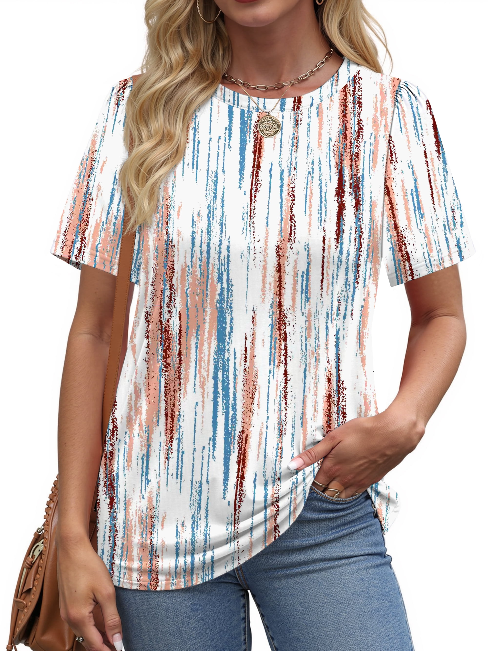 Fantaslook Womens Summer Tops Dressy Casual Short Sleeve Shirts Crew ...
