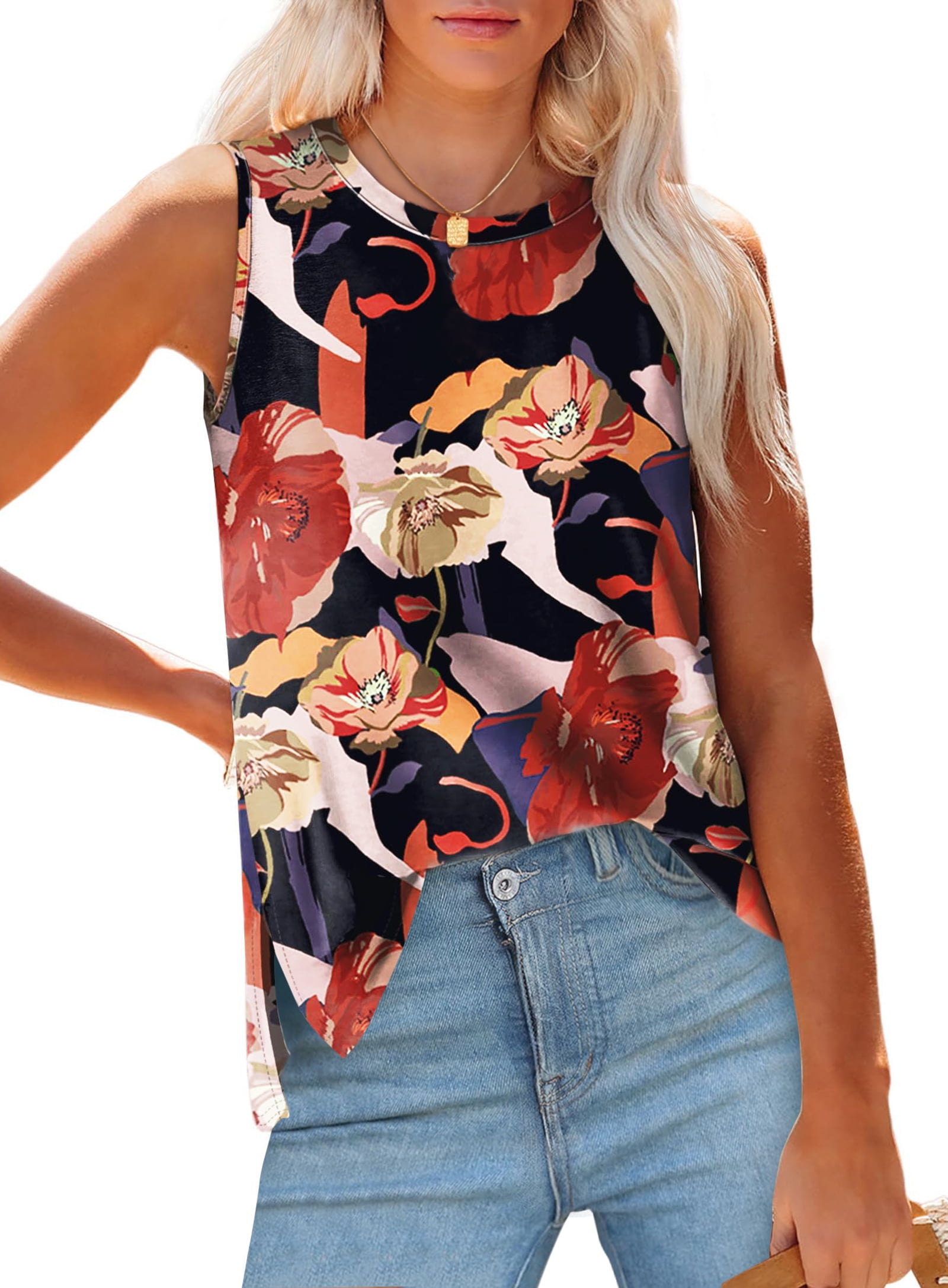 Fantaslook Womens Tank Tops, Crewneck Sleeveless Summer Shirts, Side ...