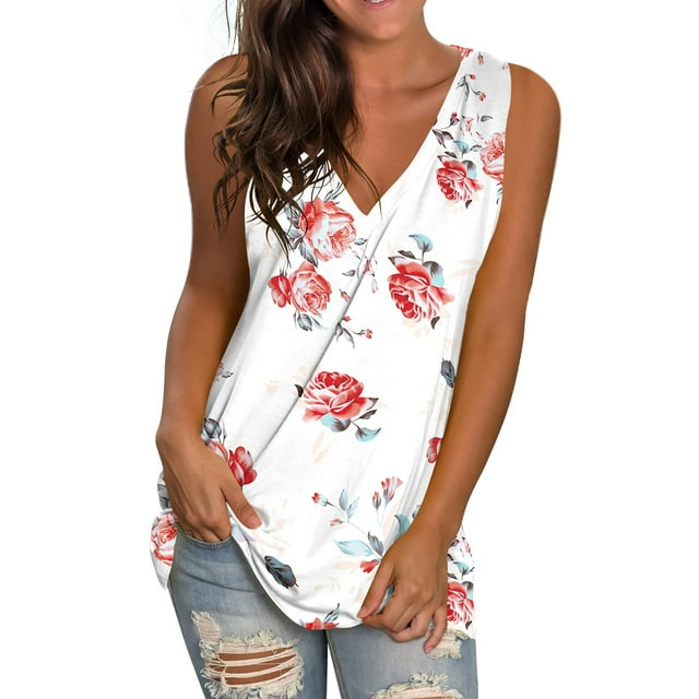 Fantaslook Women's Summer V Neck Sleeveless Tank Tops with Side Split ...