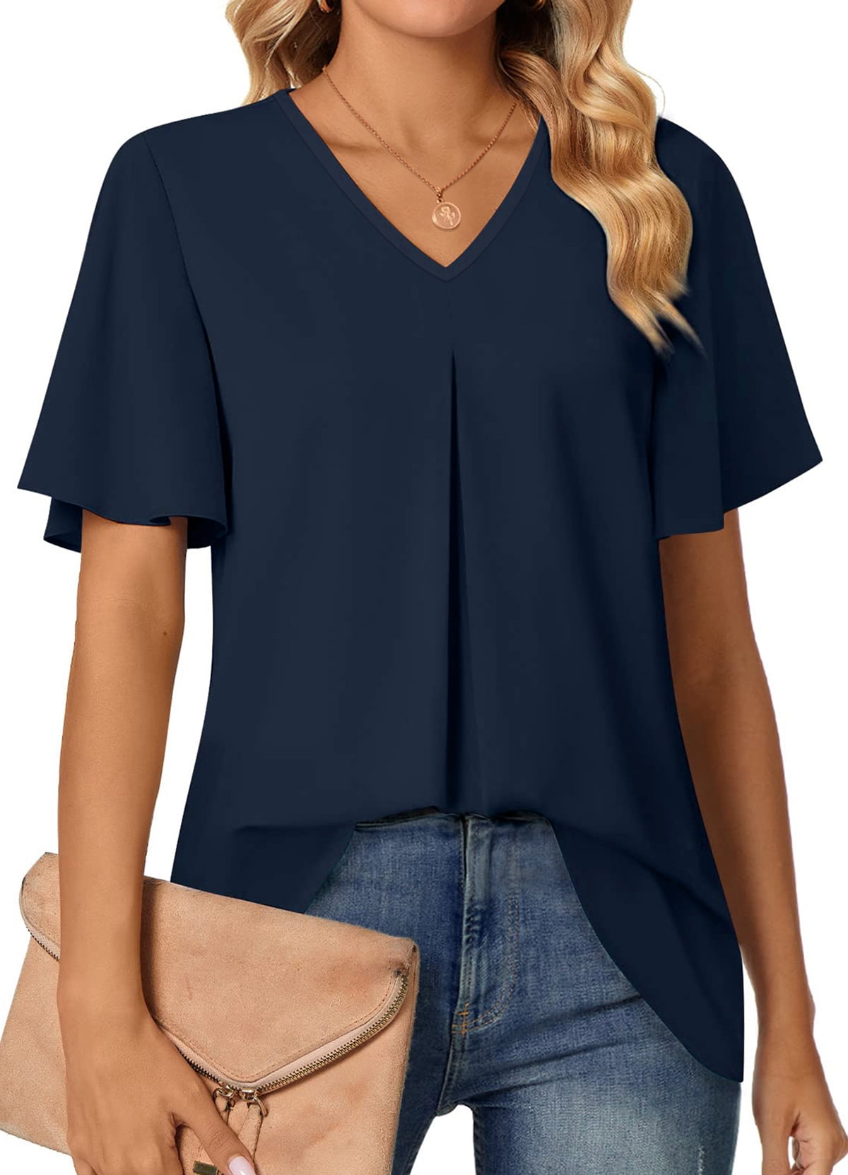 Fantaslook Womens V Neck Short Sleeve Blouses, Flowy Tunic Tops, Casual ...