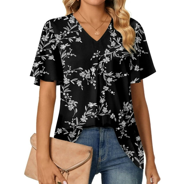 Fantaslook Womens Tops Dressy Blouses V Neck Short Sleeve Tunic Tops ...