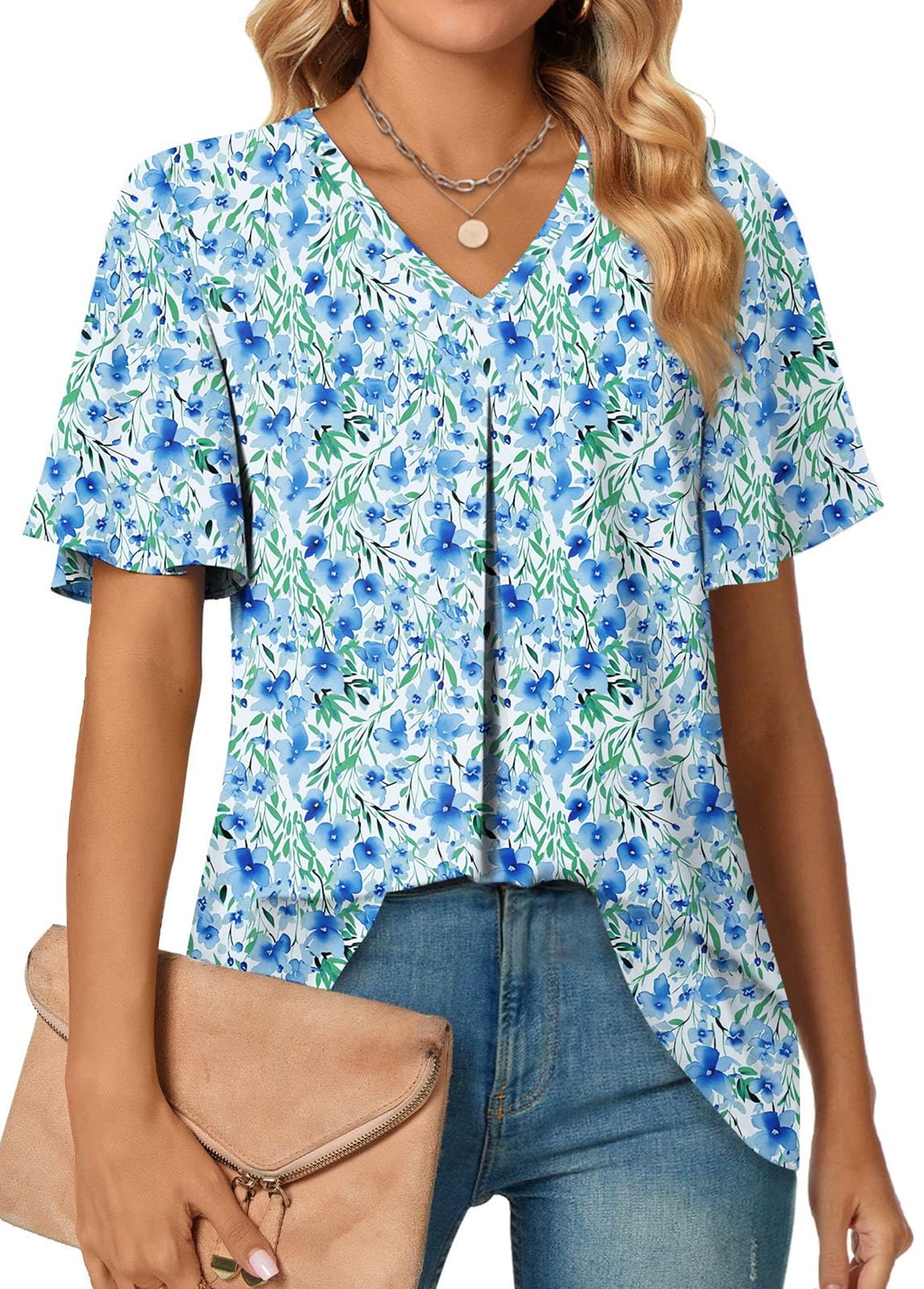 Fantaslook Womens Dressy Blouses, V Neck Short Sleeve Tunic, Casual ...