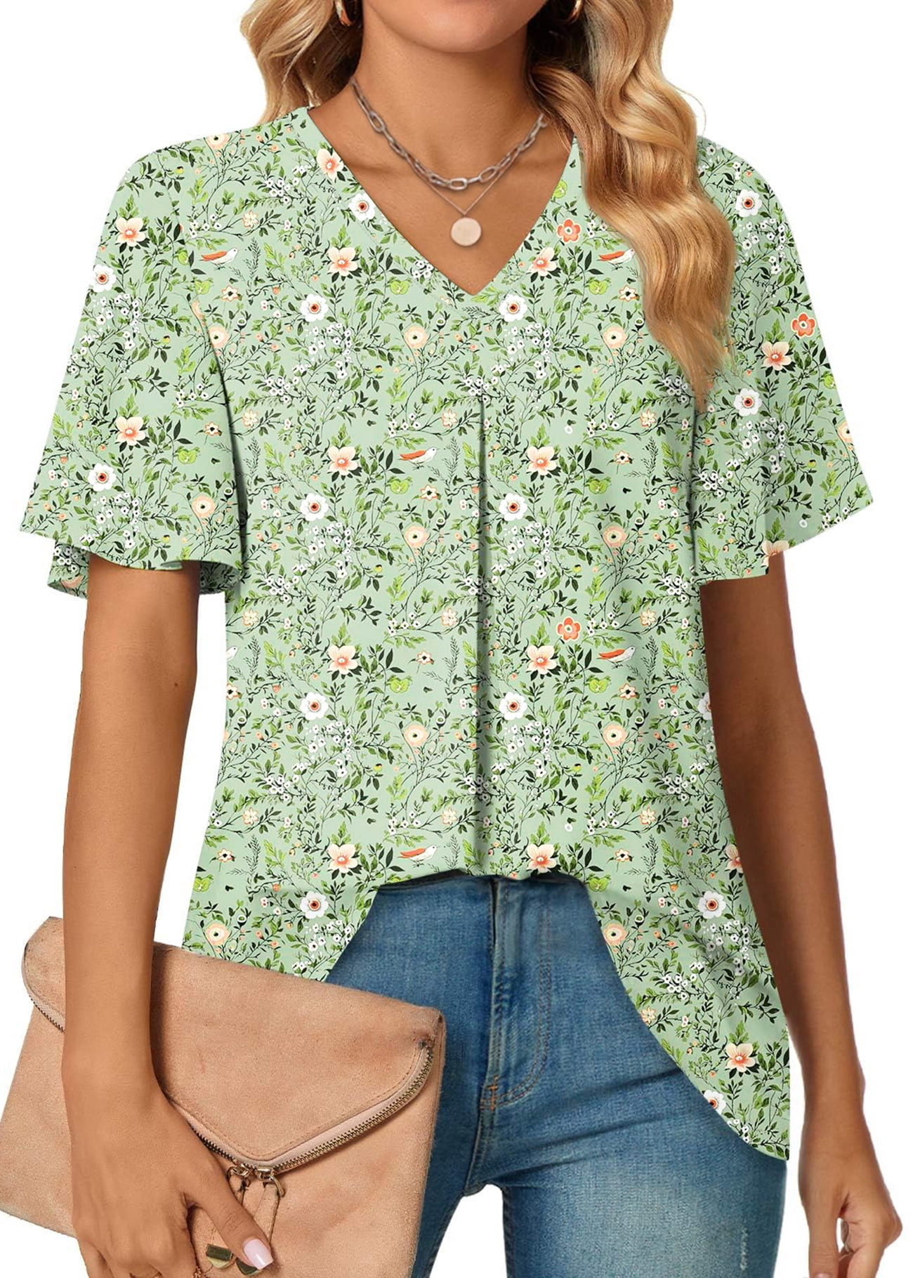 Fantaslook Womens Dressy V Neck Short Sleeve Tunic Tops, Flowy Casual ...