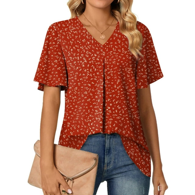 Fantaslook Womens Tops Dressy Blouses V Neck Short Sleeve Tunic Tops ...
