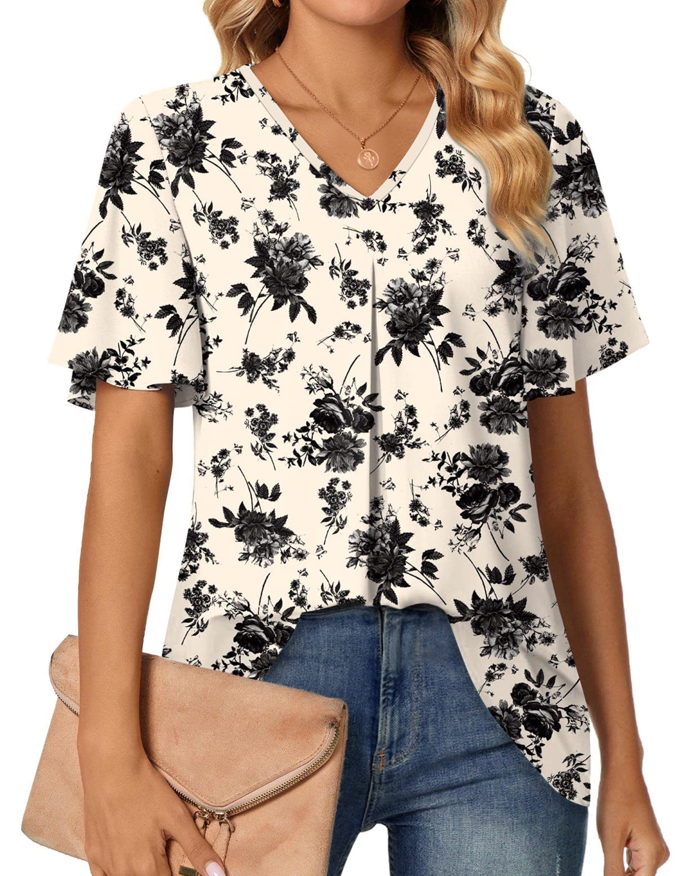 Fantaslook Womens Tops Dressy Blouses V Neck Short Sleeve Tunic Tops ...