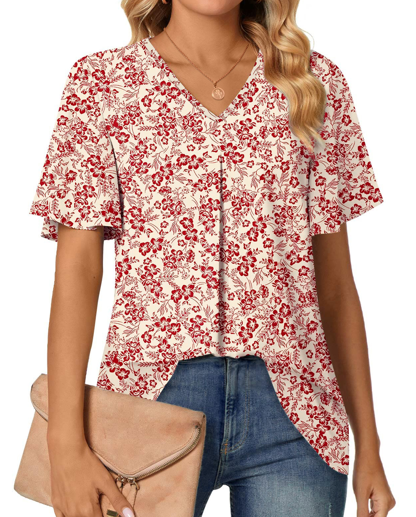 Fantaslook Women's Lightweight Chiffon Blouse, 3/4 Cuffed Sleeve, V ...