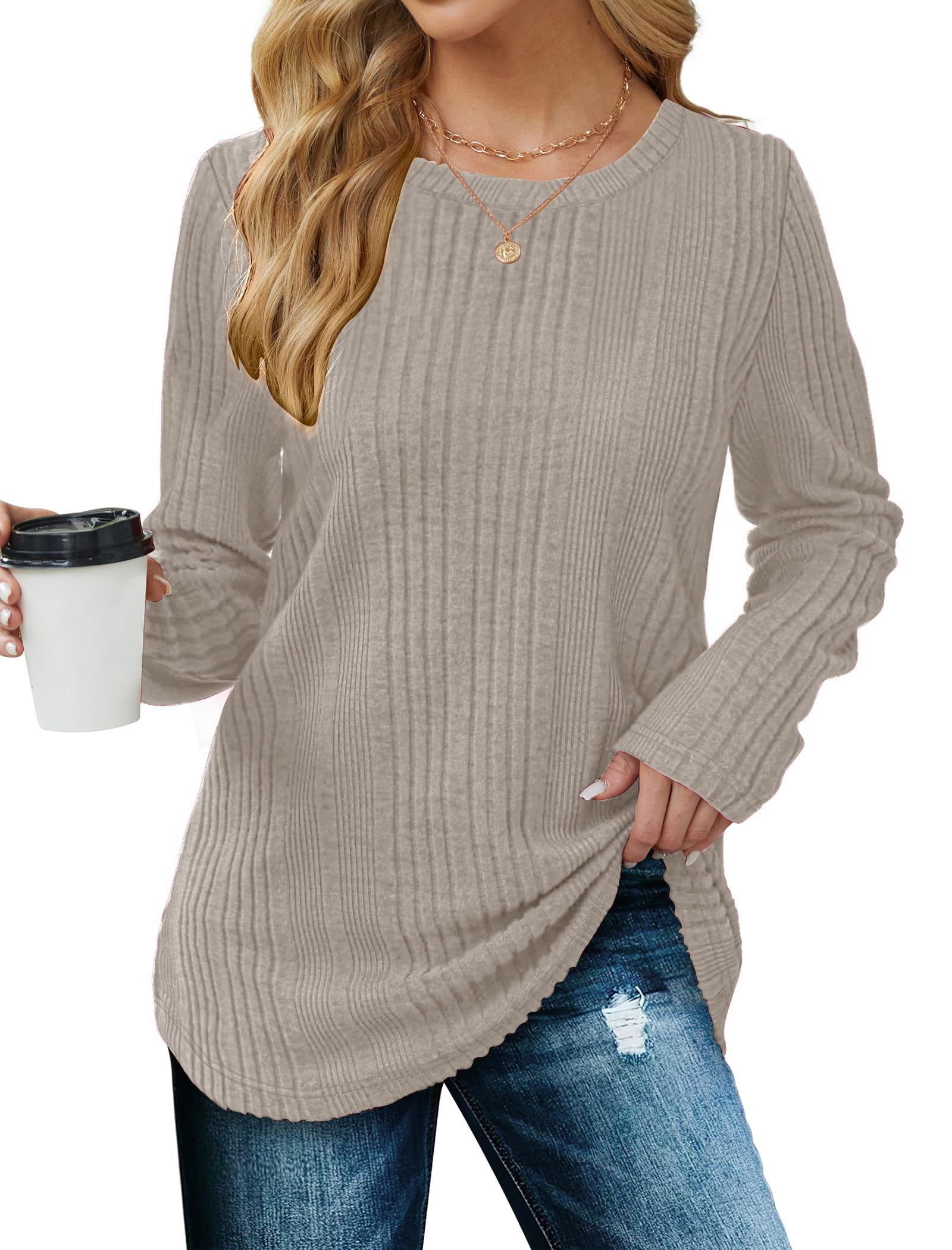 Fantaslook Womens Tops Textured Long Sleeve Shirts Casual Fall Tops ...