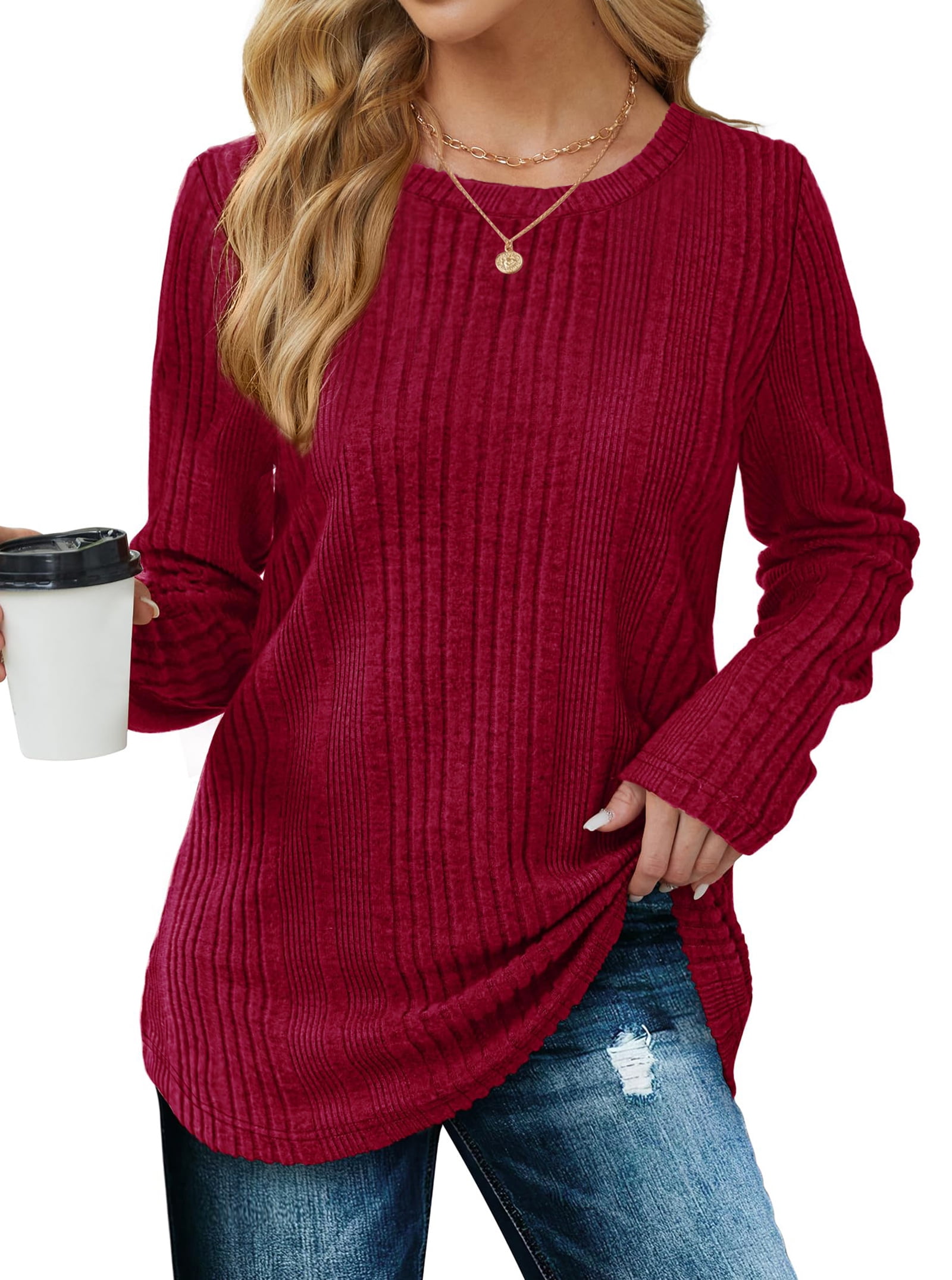 Fantaslook Womens Tops Textured Long Sleeve Shirts Casual Fall Tops ...