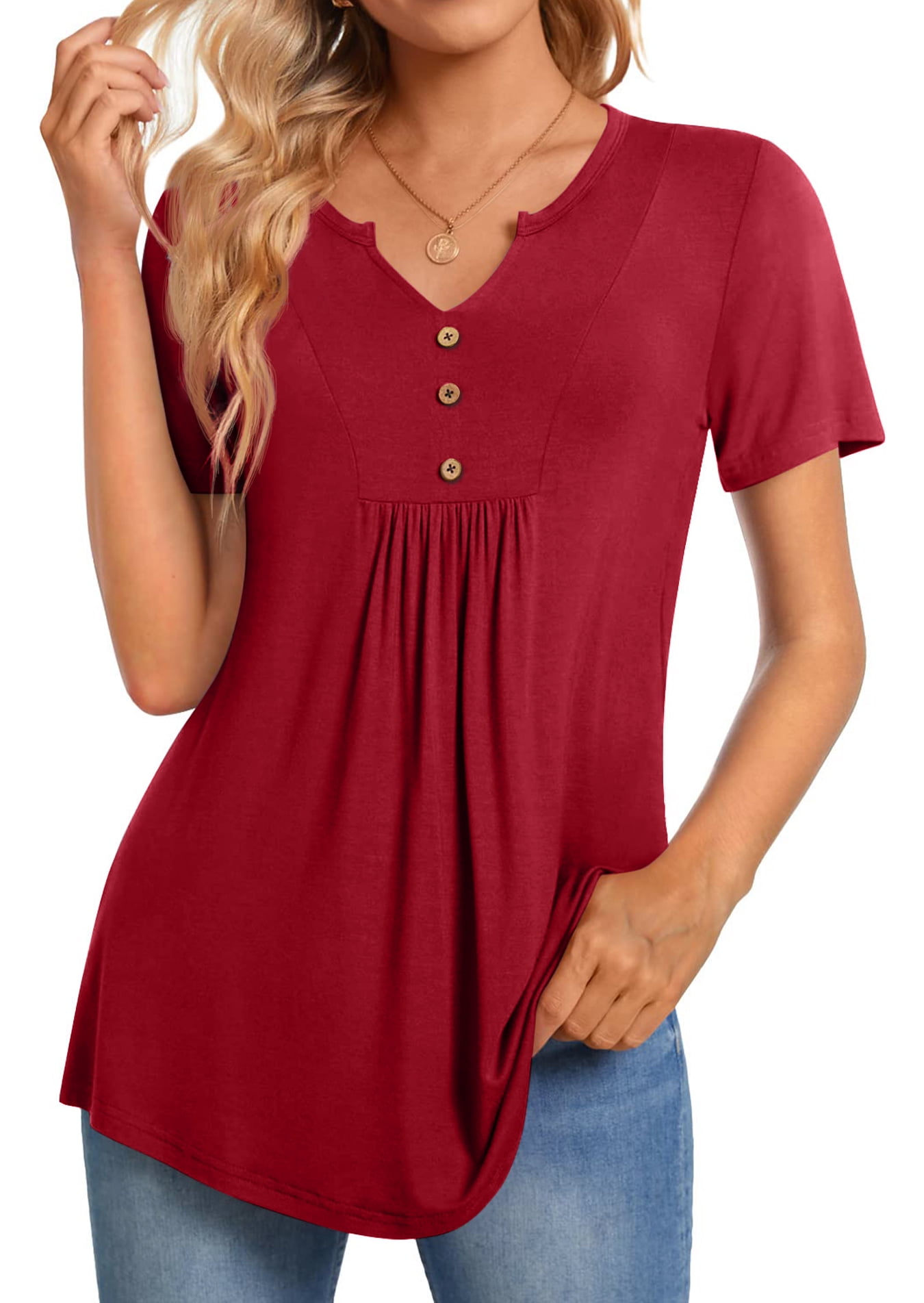 Fantaslook Pleated Floral Blouses, Womens Tunic Tops, Short Sleeve V ...