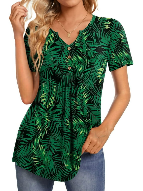 Women's Basic Slim Fit T-Shirt Crop Tops V Neck Puff Short Sleeve ...