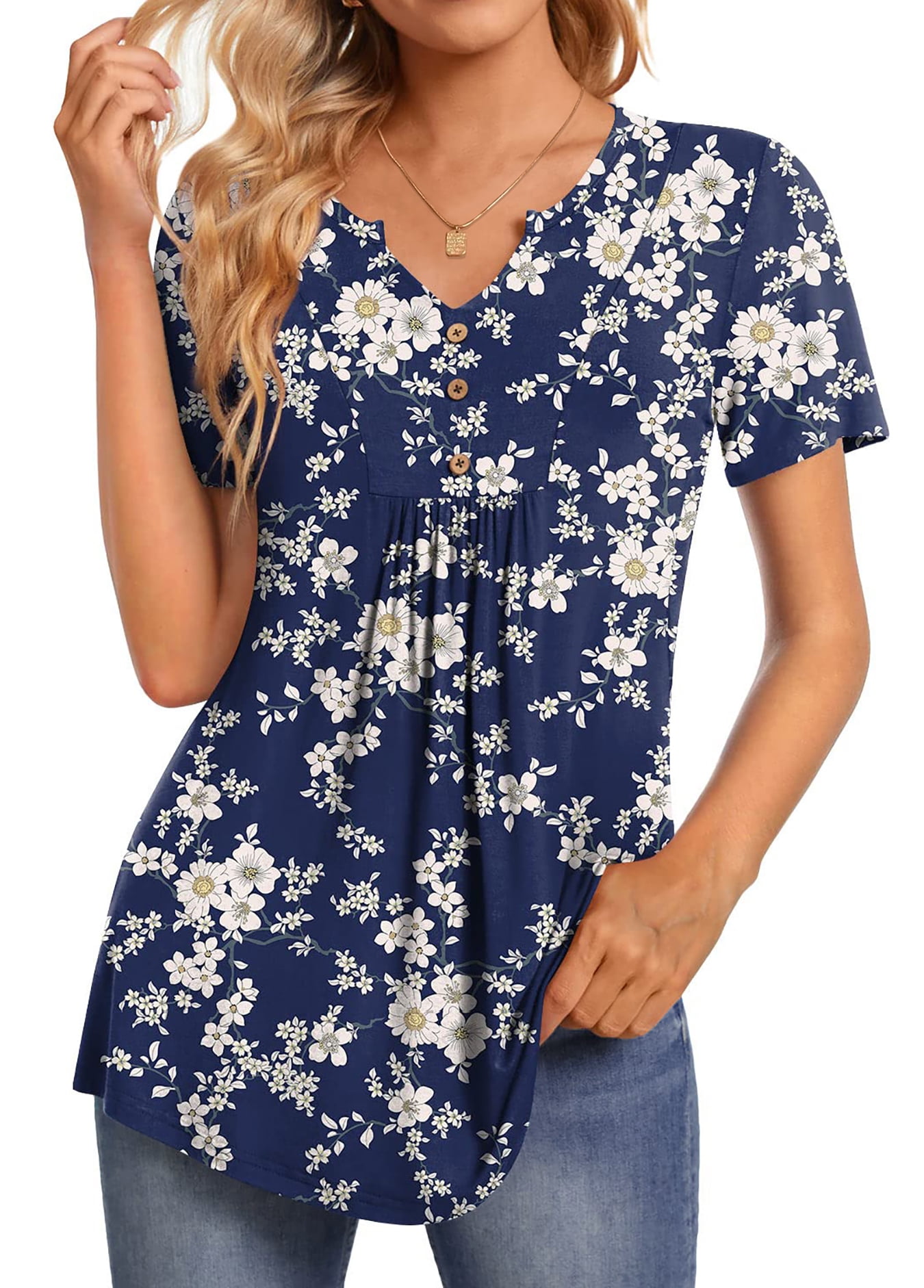 Fantaslook Womens Tunic Tops, Short Sleeve V Neck Blouses, Pleated ...