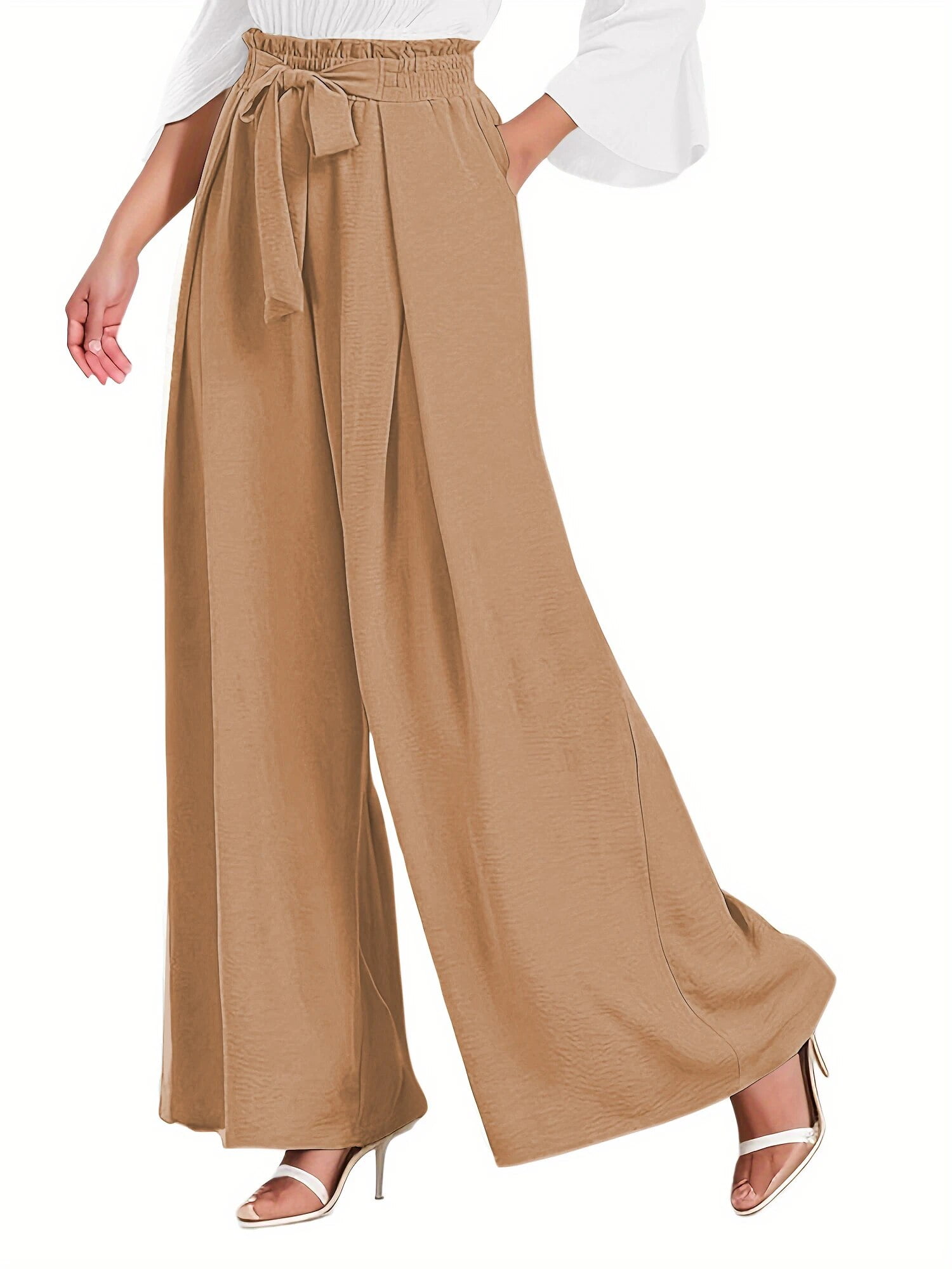 Fantaslook Womens High Waist Wide Leg Lounge Pants with Tie Knot ...