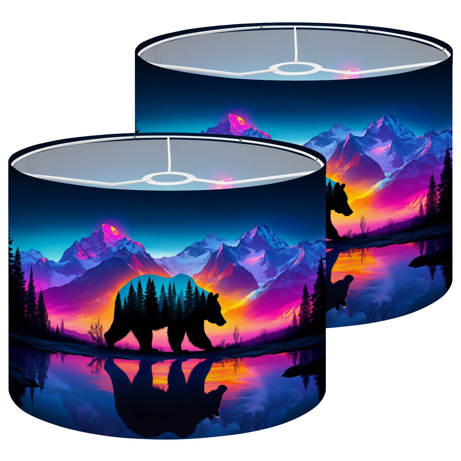 Fantastic Lampshades 2 Pack Bear Forest Mountains Polar Bear Silhouette ...