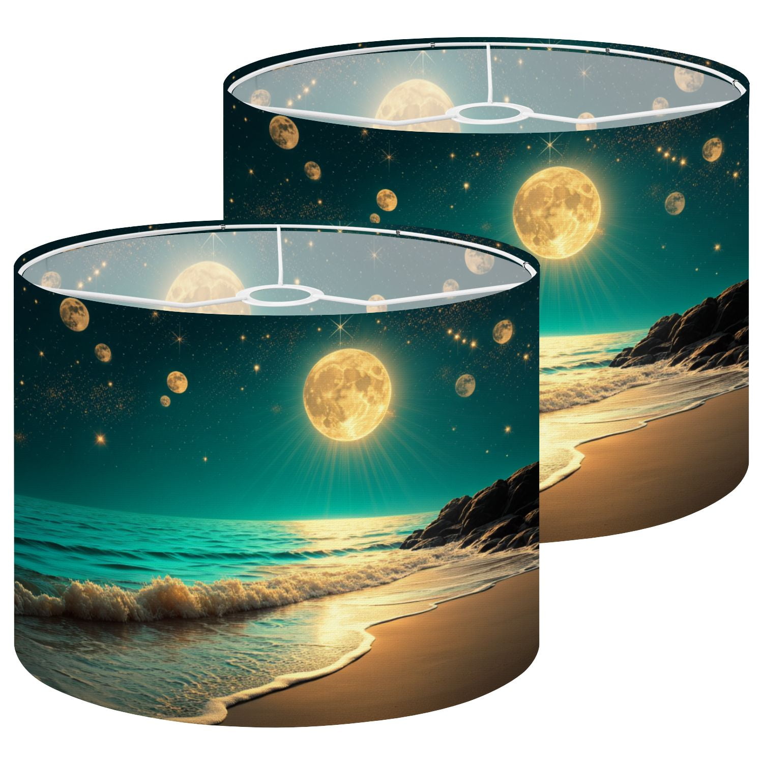 Fantastic Lampshades 2 Pack Moon Beach Seaside Moonlight Ocean Stars ...