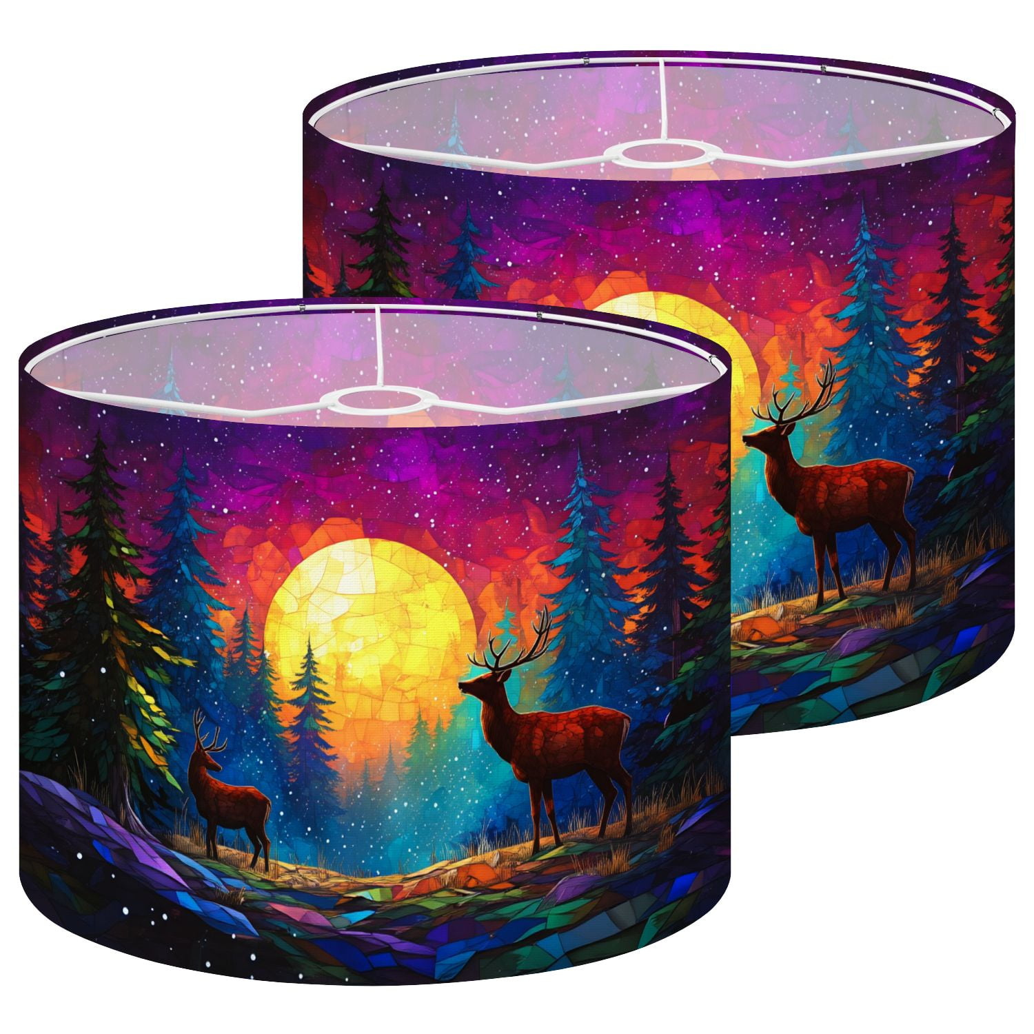 Fantastic Lampshades 2 Pack Rainbow Sunset Forest Deer Fantasy ...
