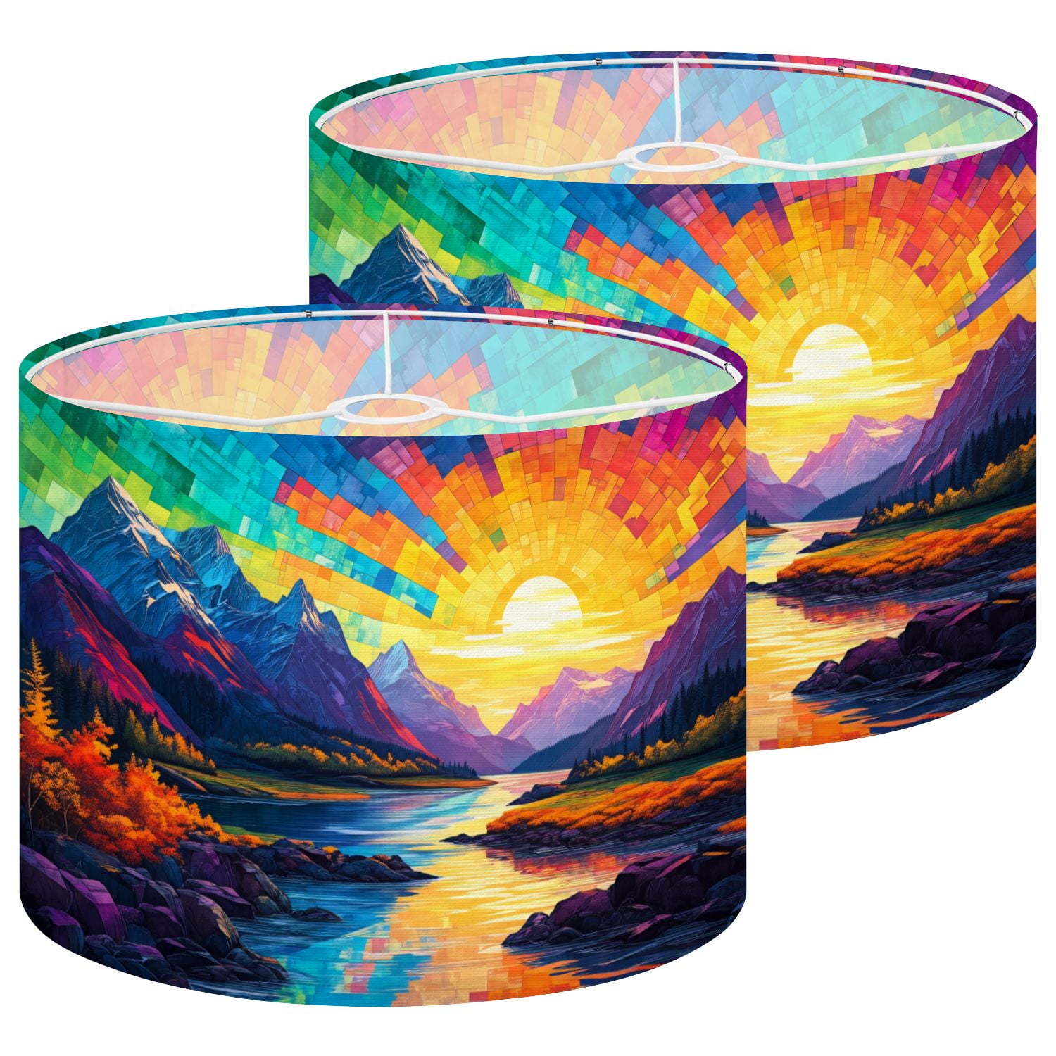 Fantastic Lampshades 2 Pack Rainbow Sunset Mountains Lake Fantasy ...