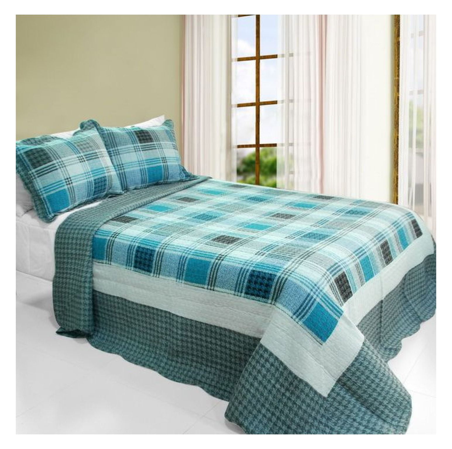 [Fantastic Land] Cotton 3PC Vermicelli-Quilted Printed Quilt Set (Full ...