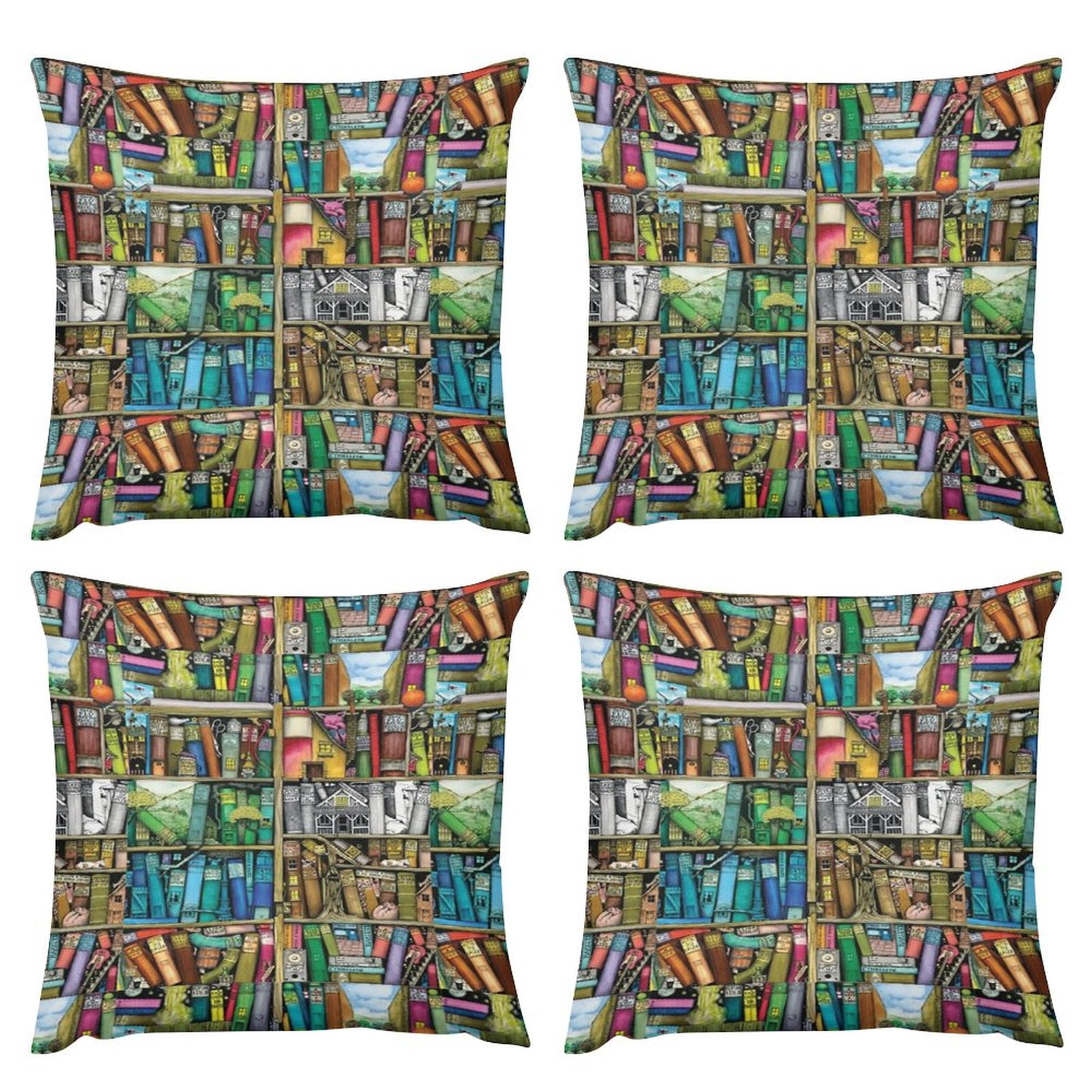 Fantastic Library 4 Pcs Cushion Covers Sofa Cushion Covers Short Plush ...