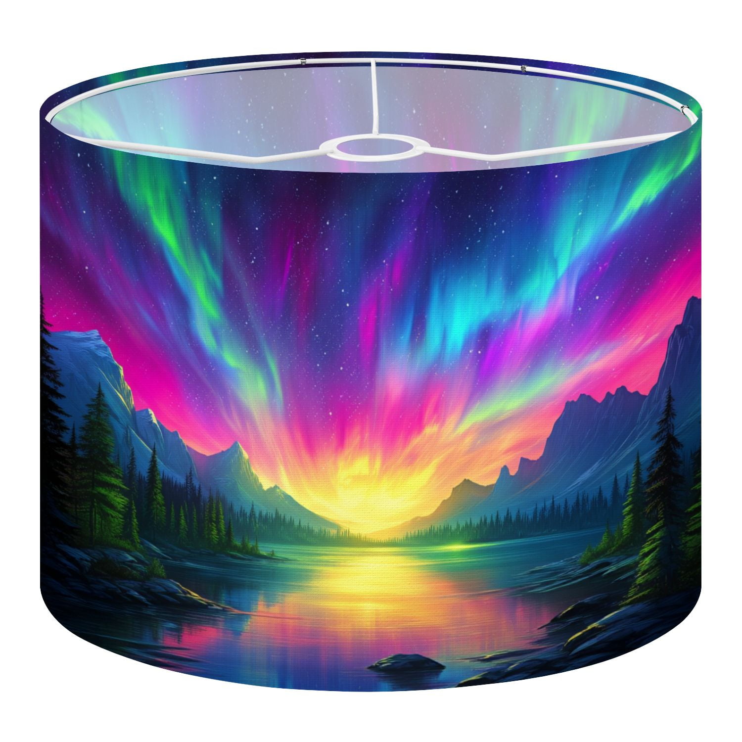 Fantastic Linen Drum Lampshades Aurora Starry Sky Lake Fantastic ...
