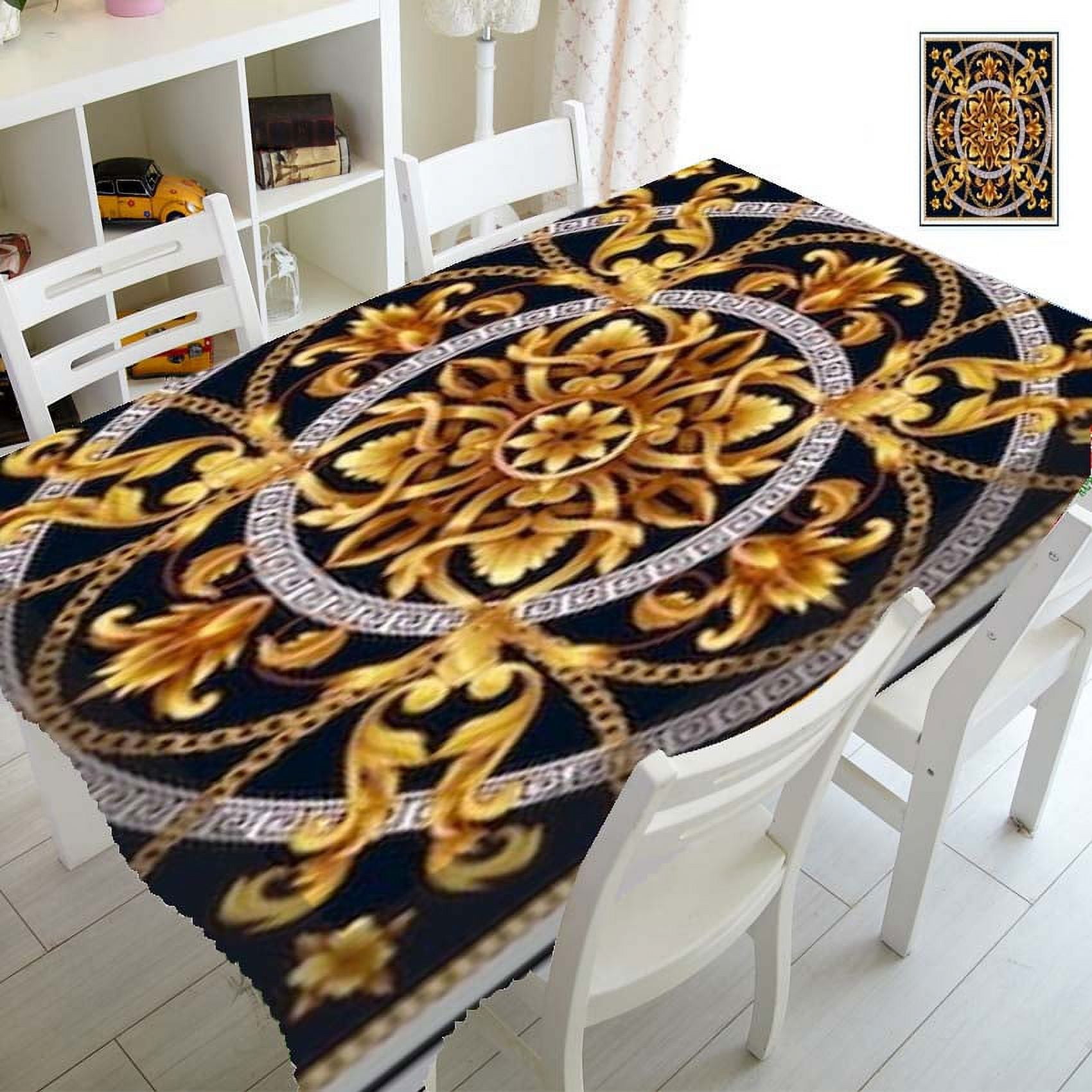 Fantastic Pattern Black and Gold Print Tablecloth Home r Rectangular ...