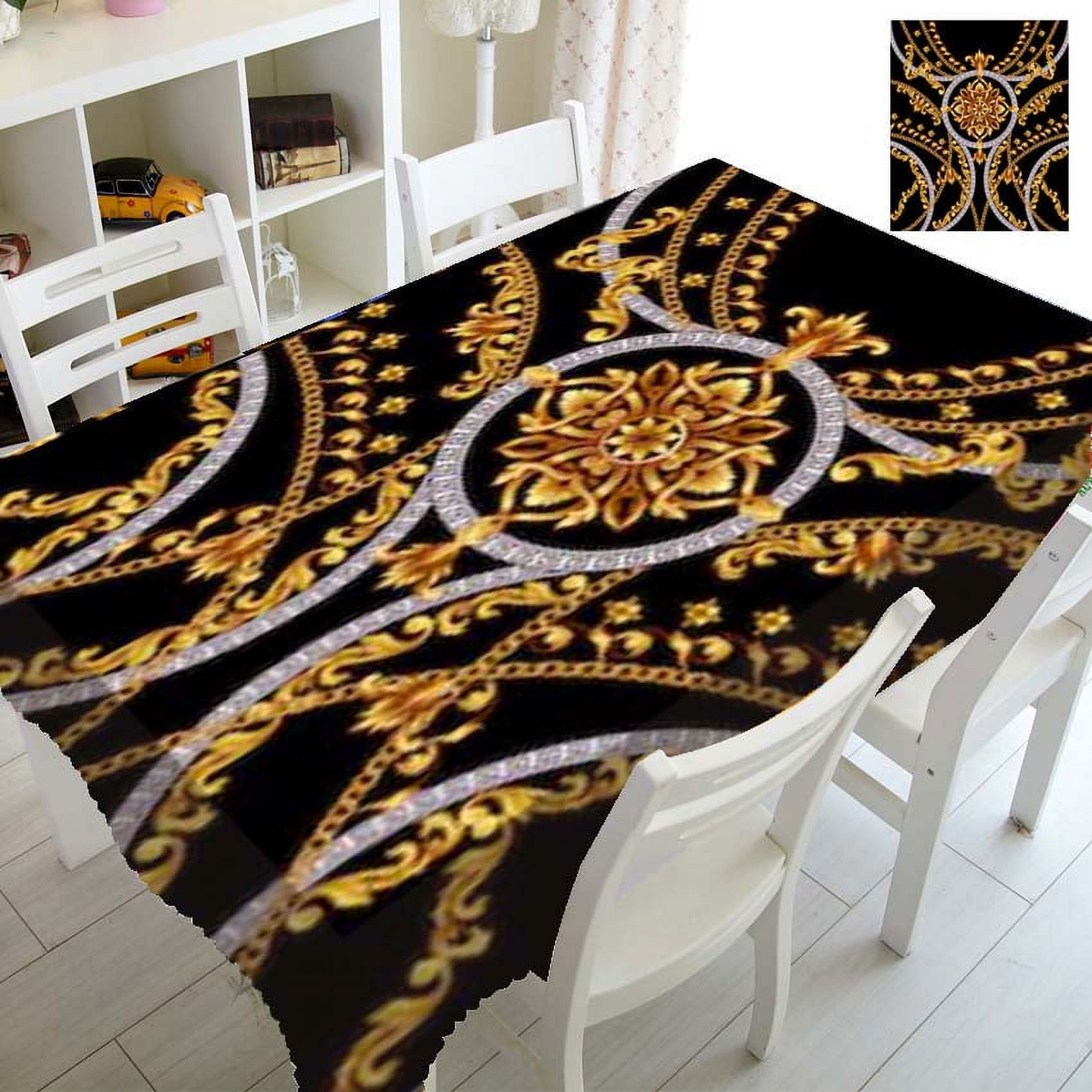 Fantastic Pattern Black and Gold Print Tablecloth Home r Rectangular ...