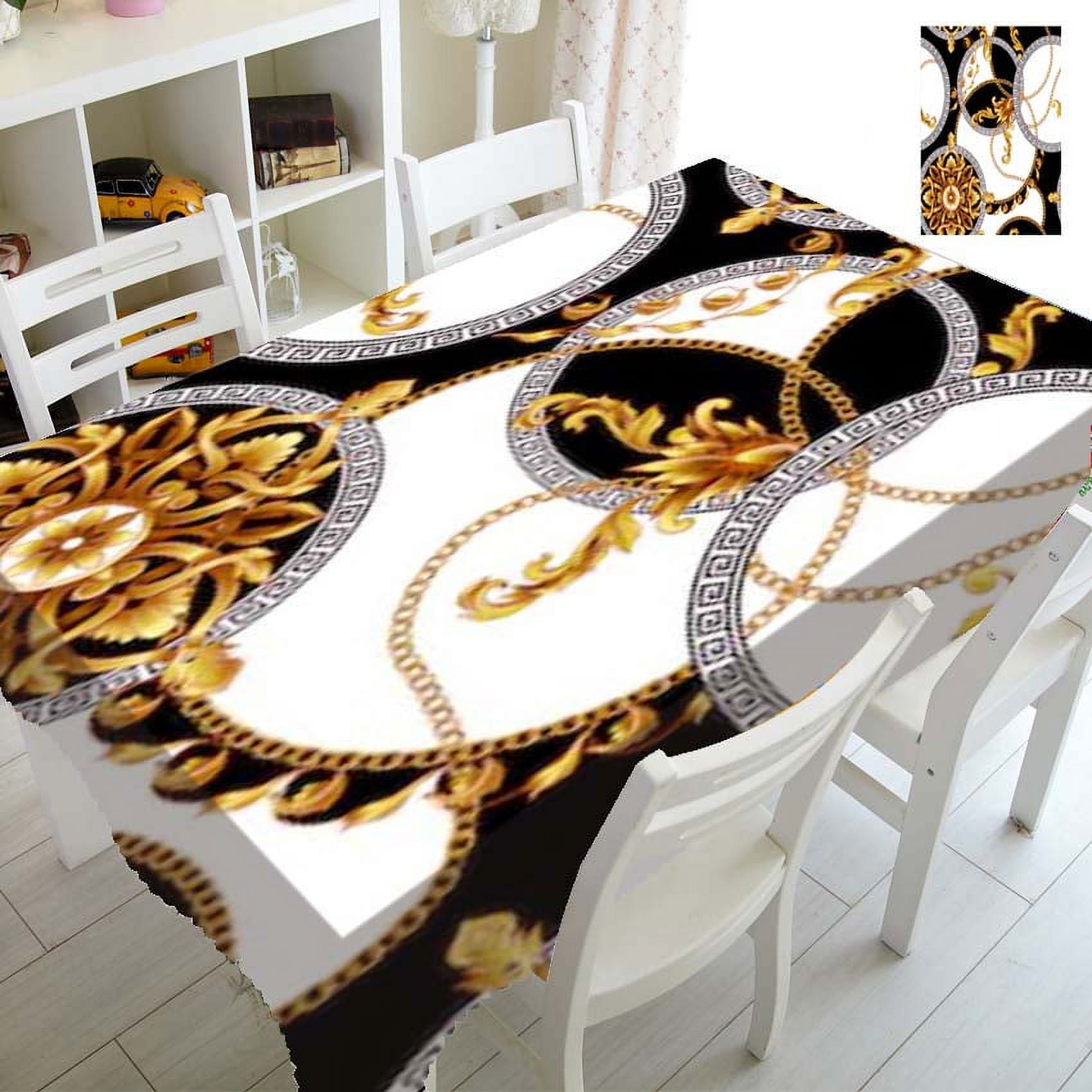Fantastic Pattern Black and Gold Print Tablecloth Home r Rectangular ...